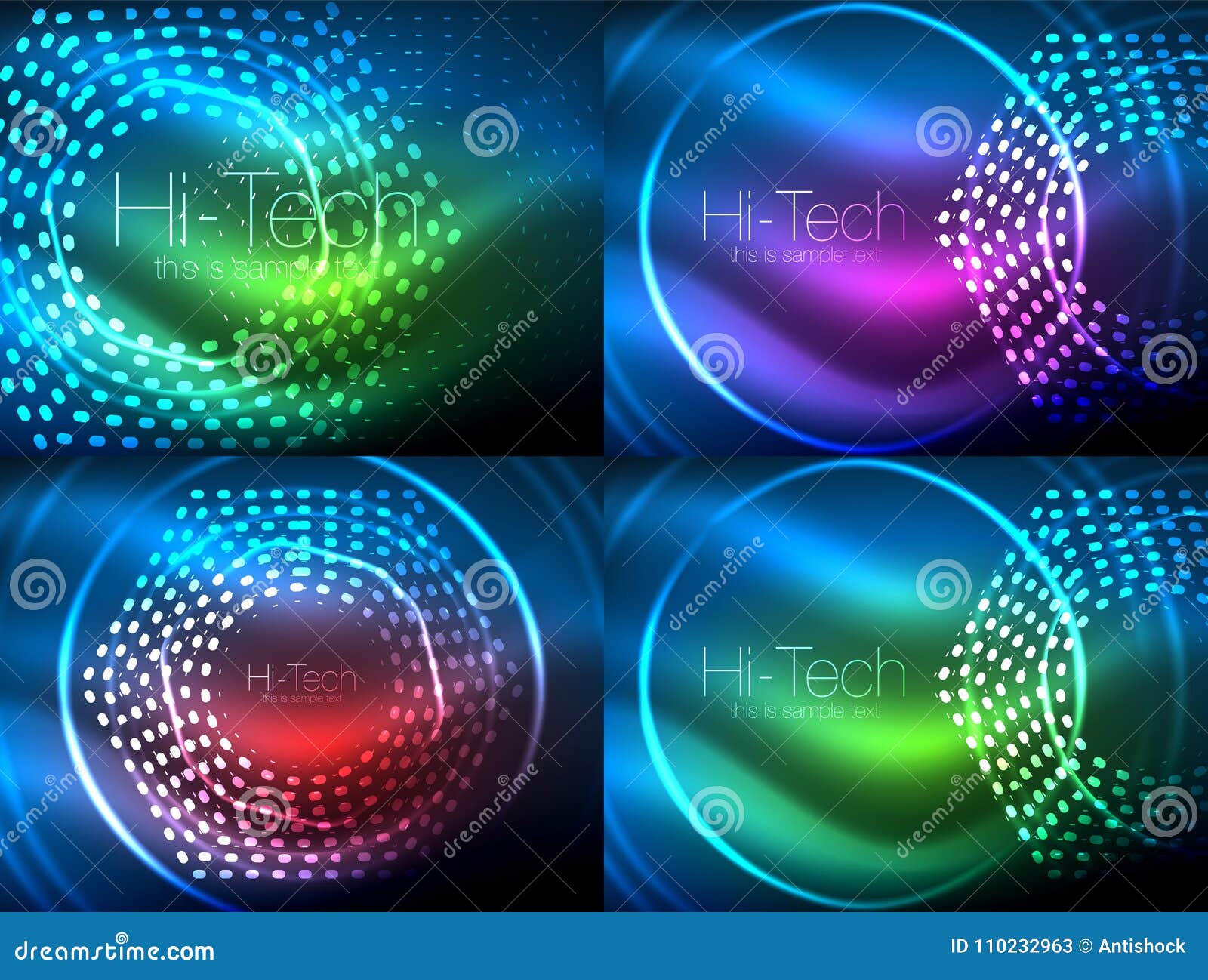 Set of Glowing Neon Techno Shapes, Abstract Background Collection ...
