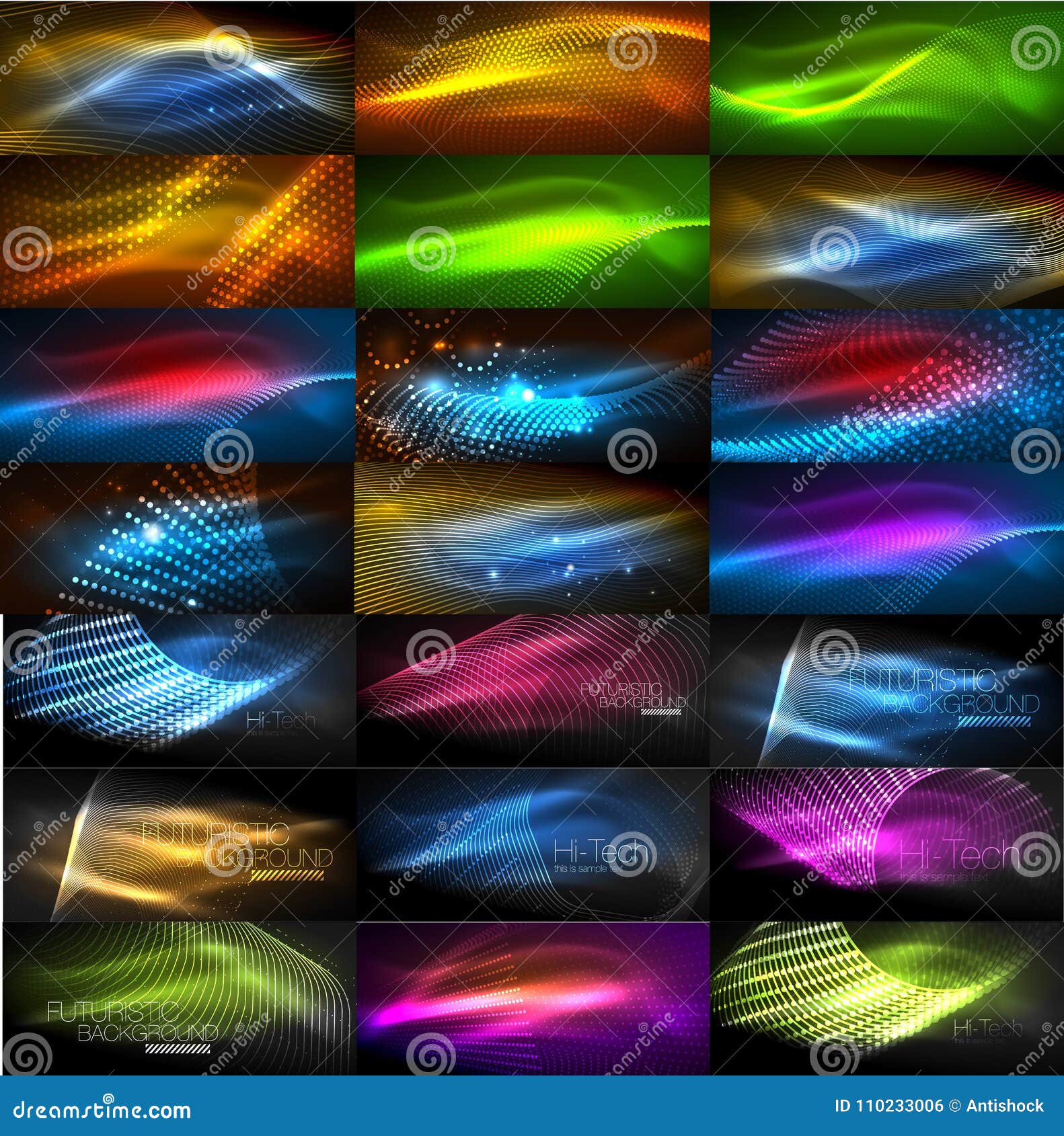 Set of Glowing Neon Techno Shapes, Abstract Background Collection ...