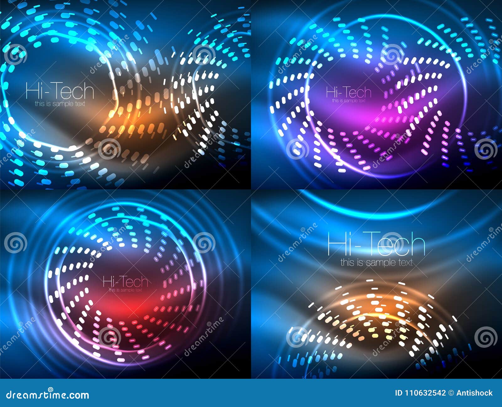Set of Glowing Neon Techno Shapes, Abstract Background Collection ...