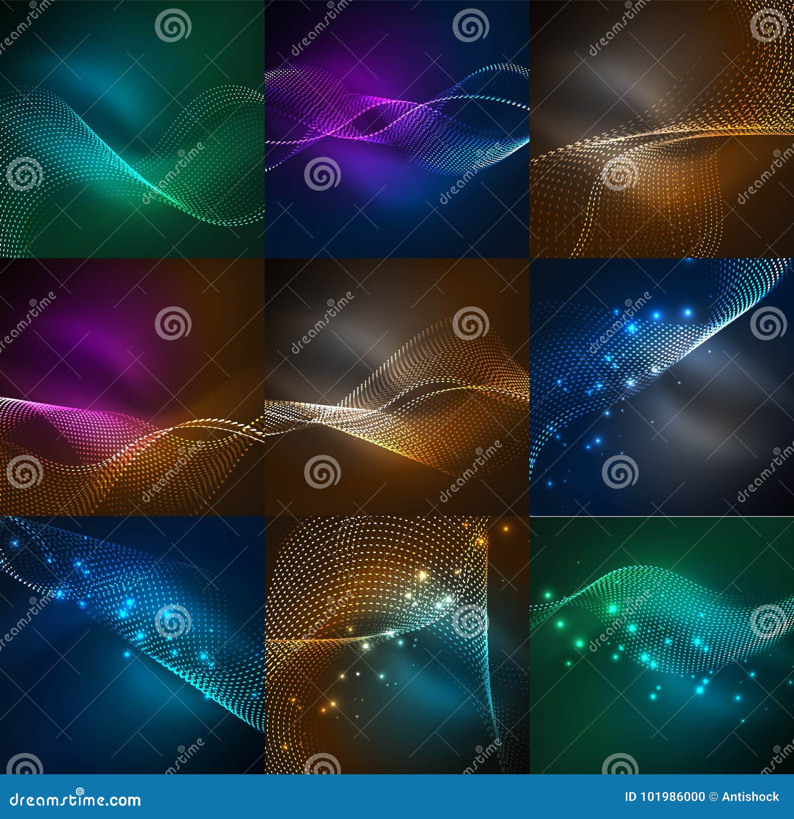 Set of glowing neon waves stock vector. Illustration of glow - 101986000