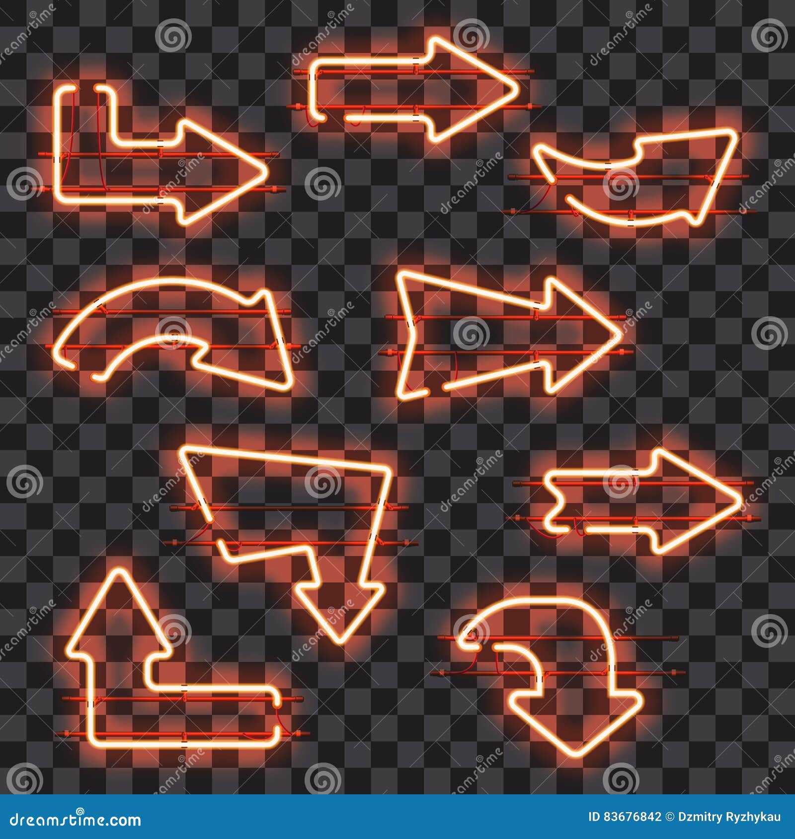 Set of Glowing Orange Neon Arrows Stock Vector - Illustration of ...