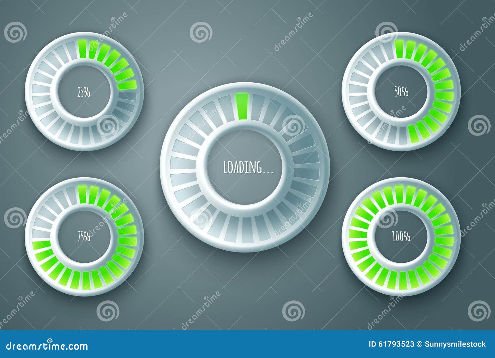 Set of glowing preloaders stock vector. Illustration of digital - 61793523