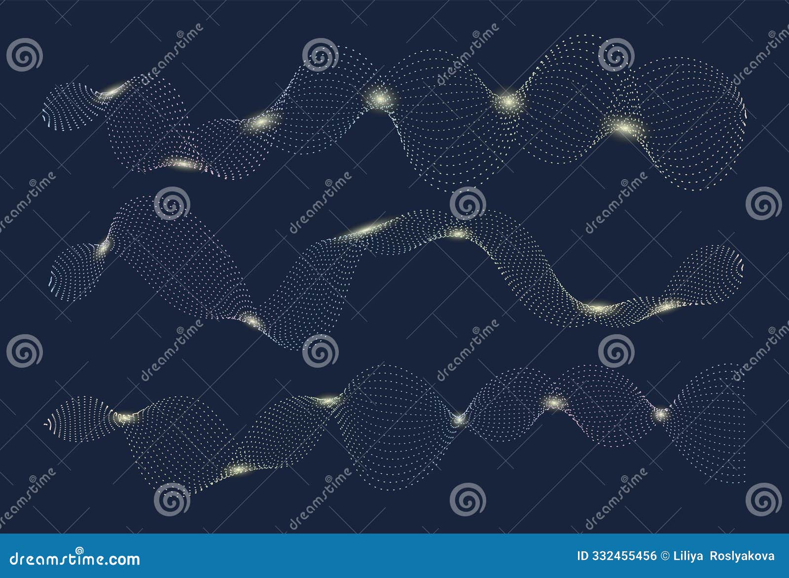 Set of Glowing Sound Waves, Abstract Fluid Shapes, Dotted Liquid ...