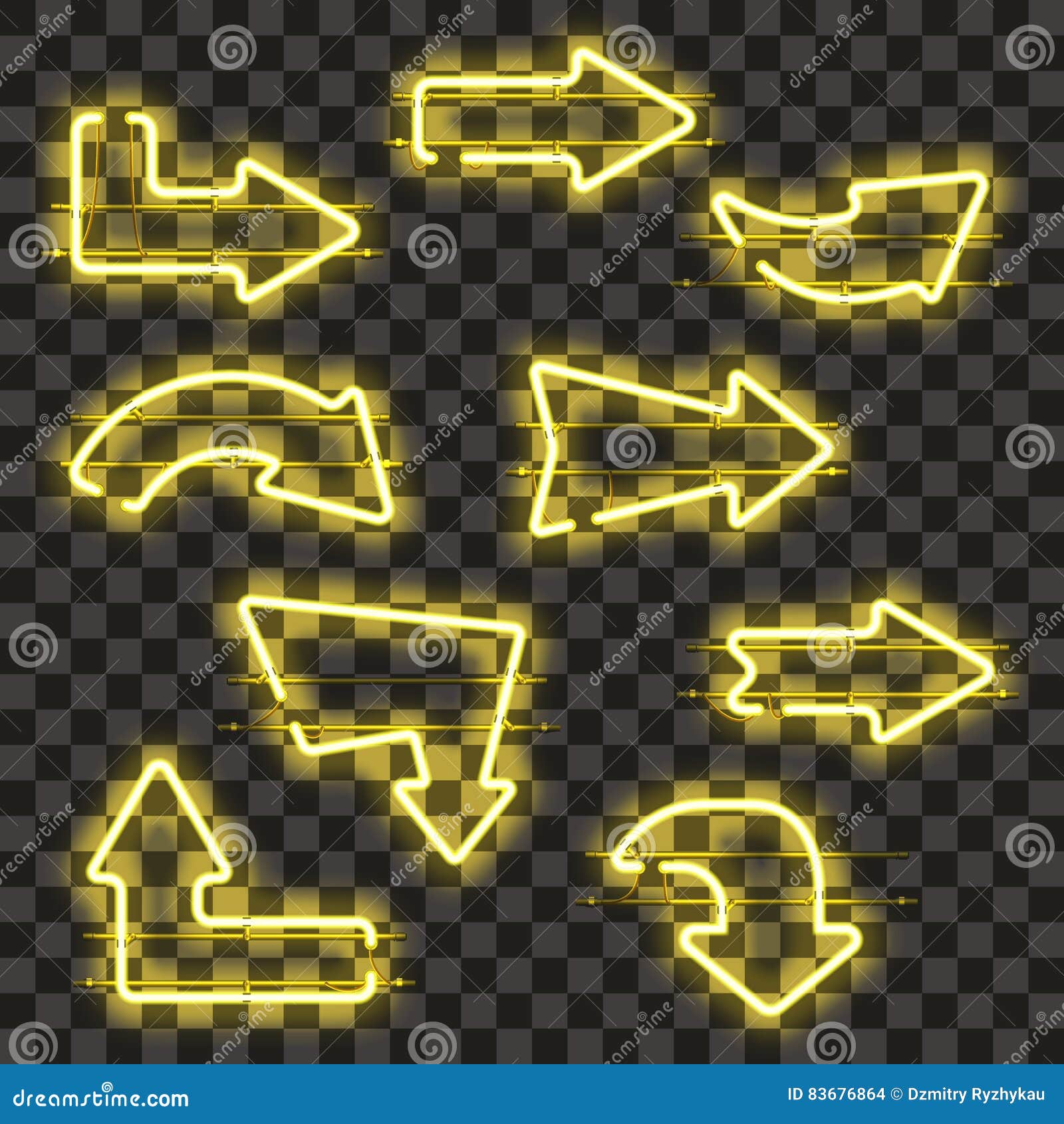Set of Glowing Yellow Neon Arrows Stock Vector - Illustration of neon ...