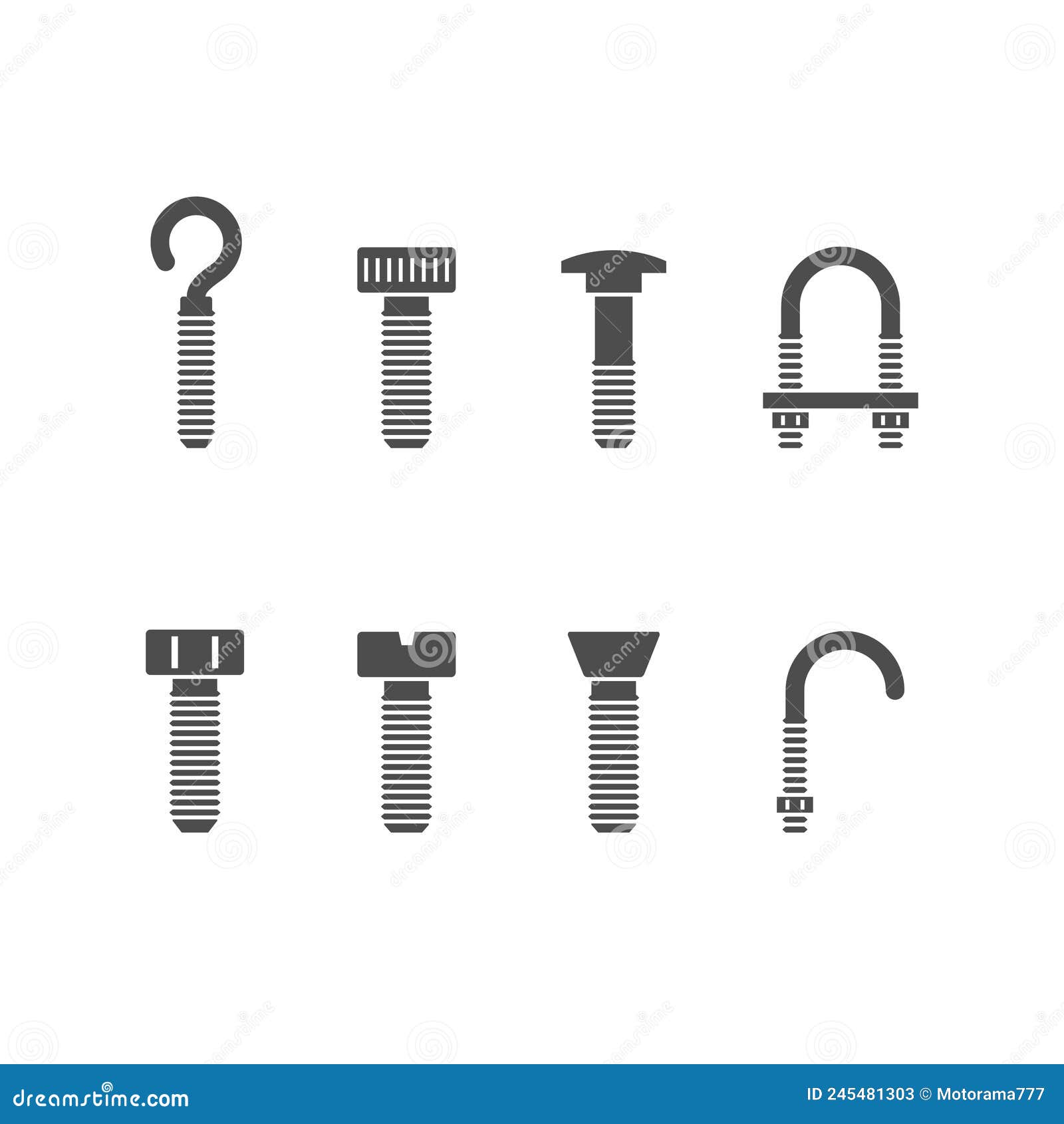 Set glyph icons of bolts stock vector. Illustration of hardware - 245481303