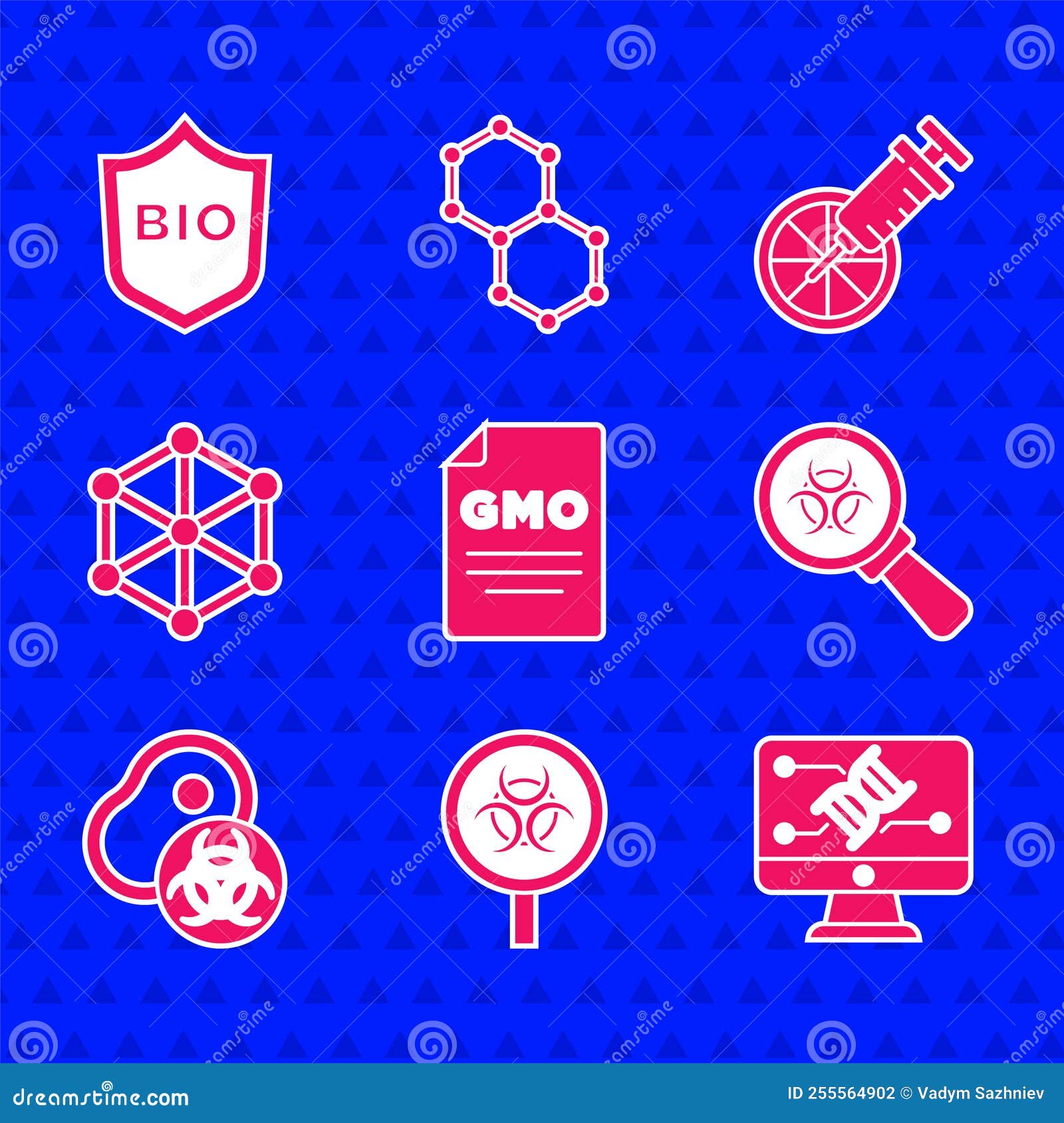 Set GMO, Biohazard and Magnifying Glass, Genetic Engineering ...