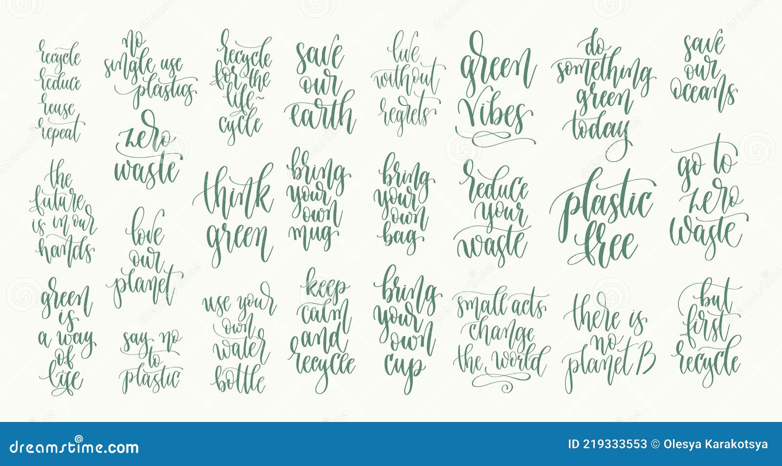 Set Of 50 Go Green Quotes Calligraphy Designs Vector Illustration ...