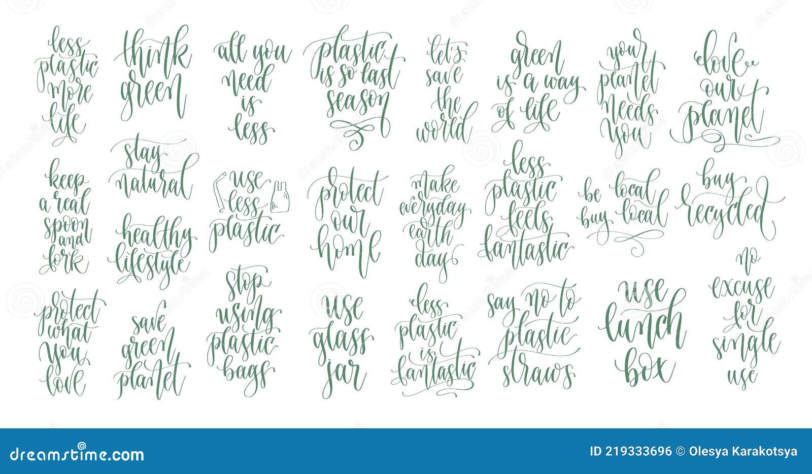 Set Of 50 Go Green Quotes Calligraphy Designs Vector Illustration ...