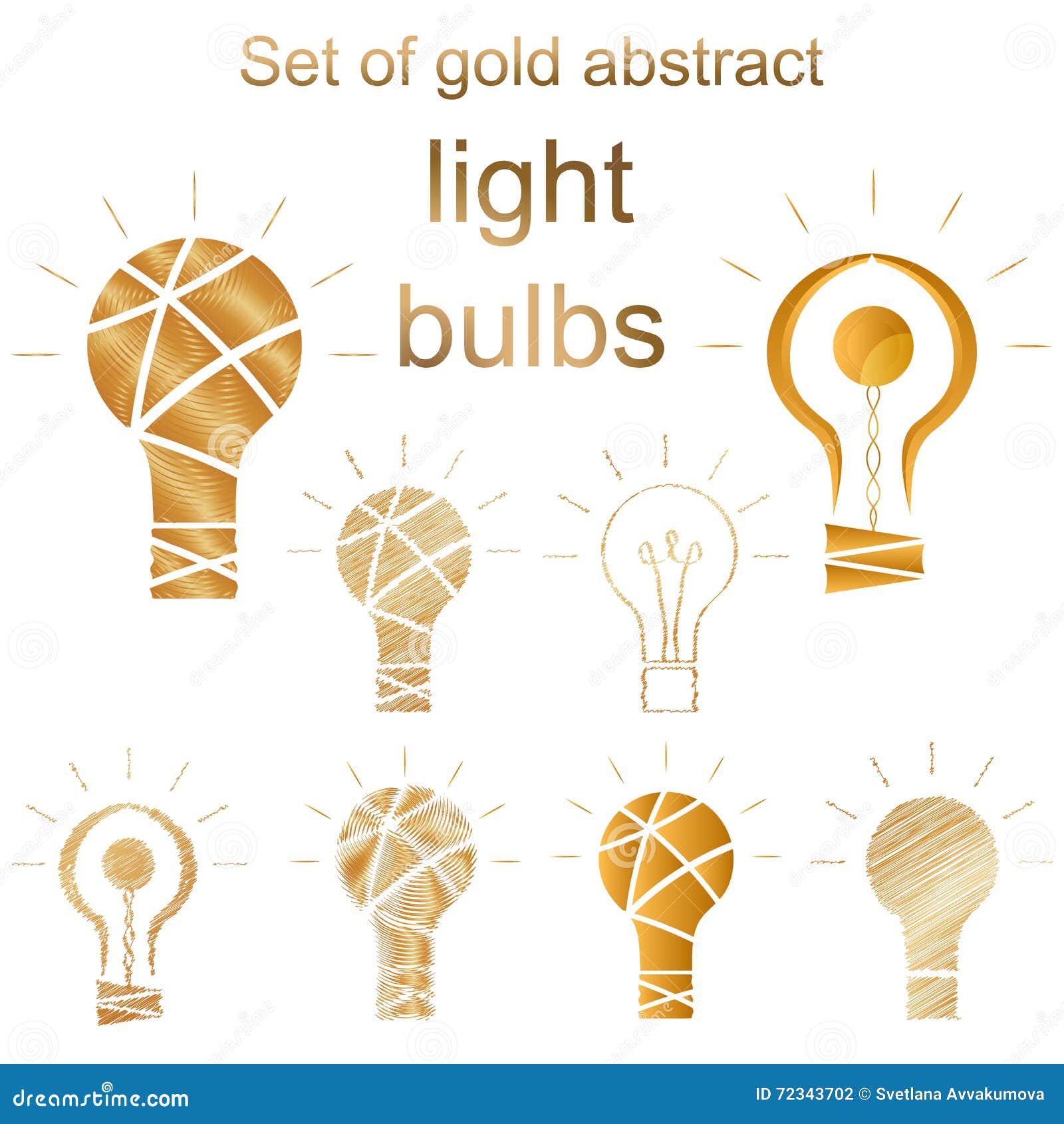 Set of Gold Abstract Light Bulb. Stock Vector - Illustration of energy ...