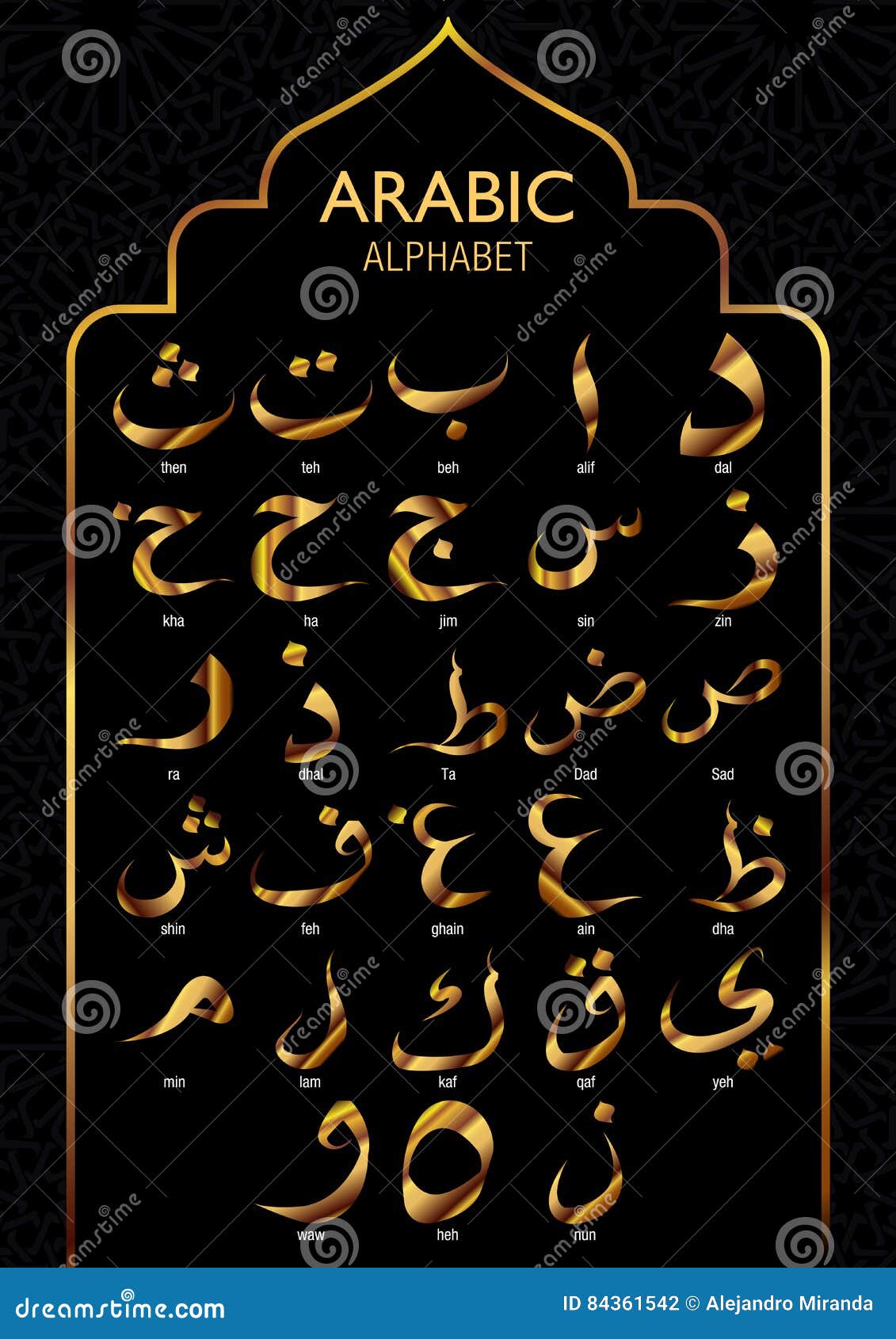 Arabic Alphabet Gold Stock Illustrations – 730 Arabic Alphabet Gold ...