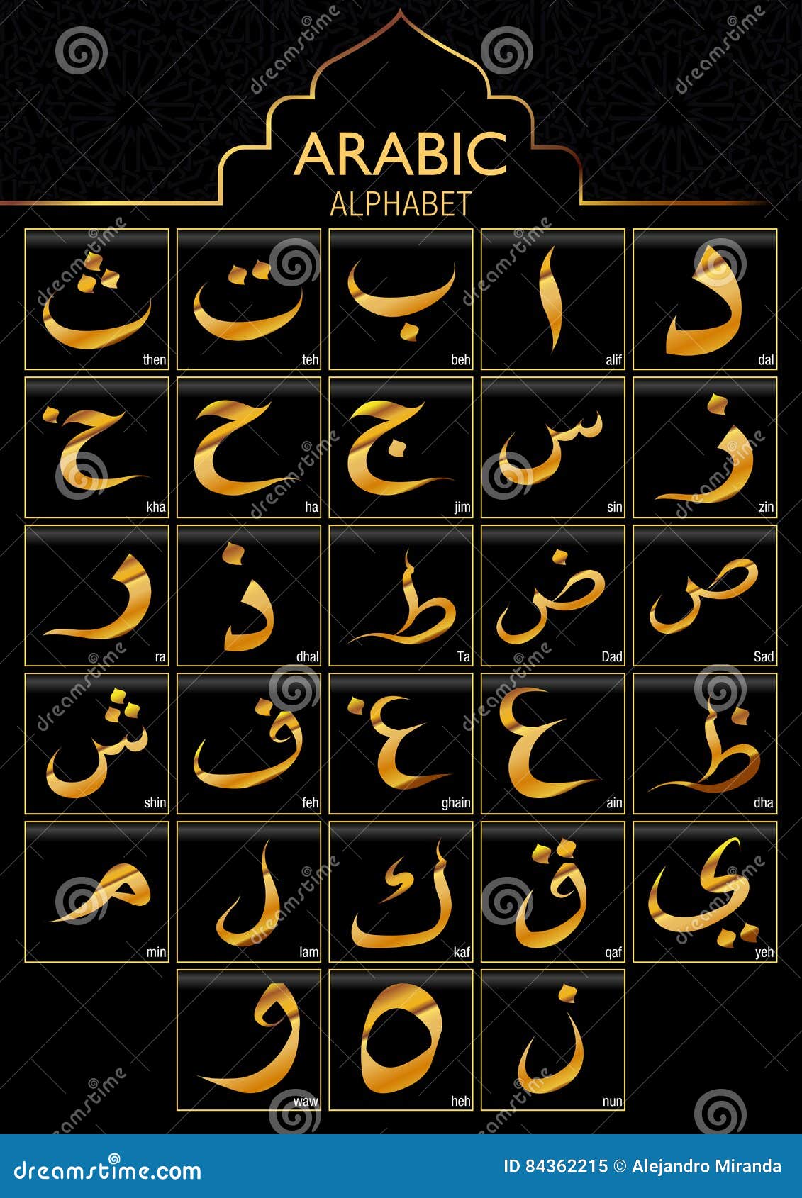 Set of Gold Arabic Alphabet on Black Background Stock Vector ...