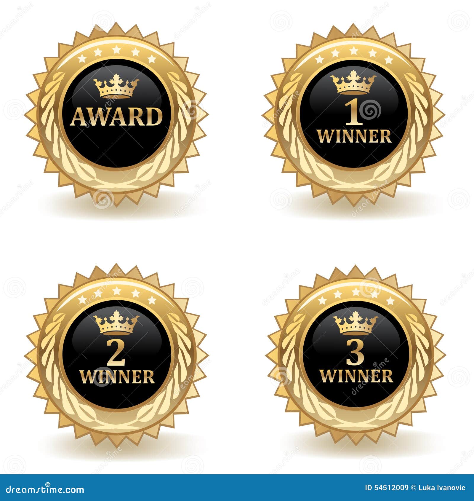 Set of Gold Award Badges stock illustration. Illustration of ...