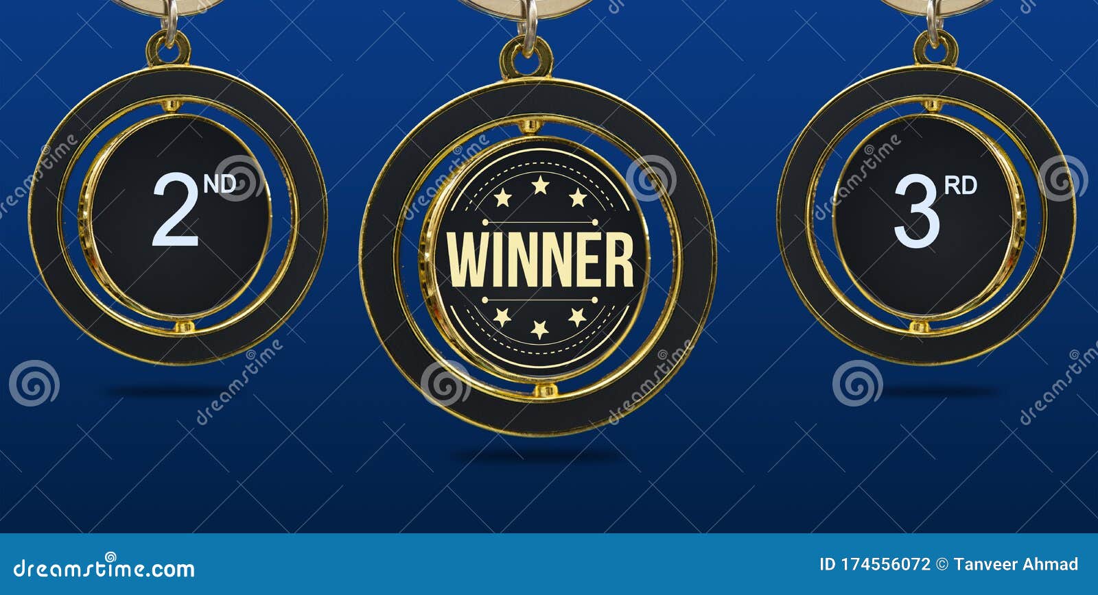 Set of Gold Badges Winner, 2nd and 3rd on Blue Banner Stock Photo ...