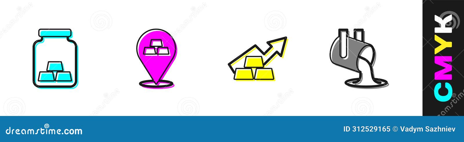 Set Gold Bars, Growth Arrow with Gold and Molten Being Poured Icon ...