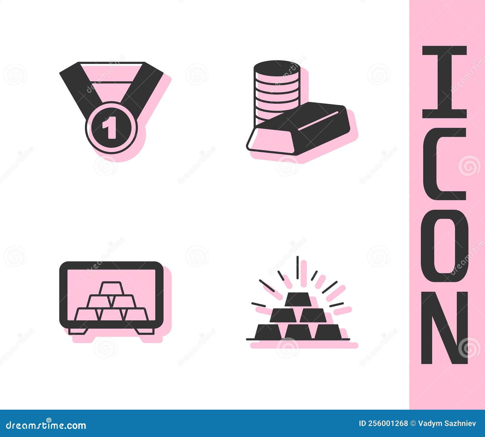 Set Gold Bars, Medal, Safe with Gold and Coin Icon. Vector Stock ...