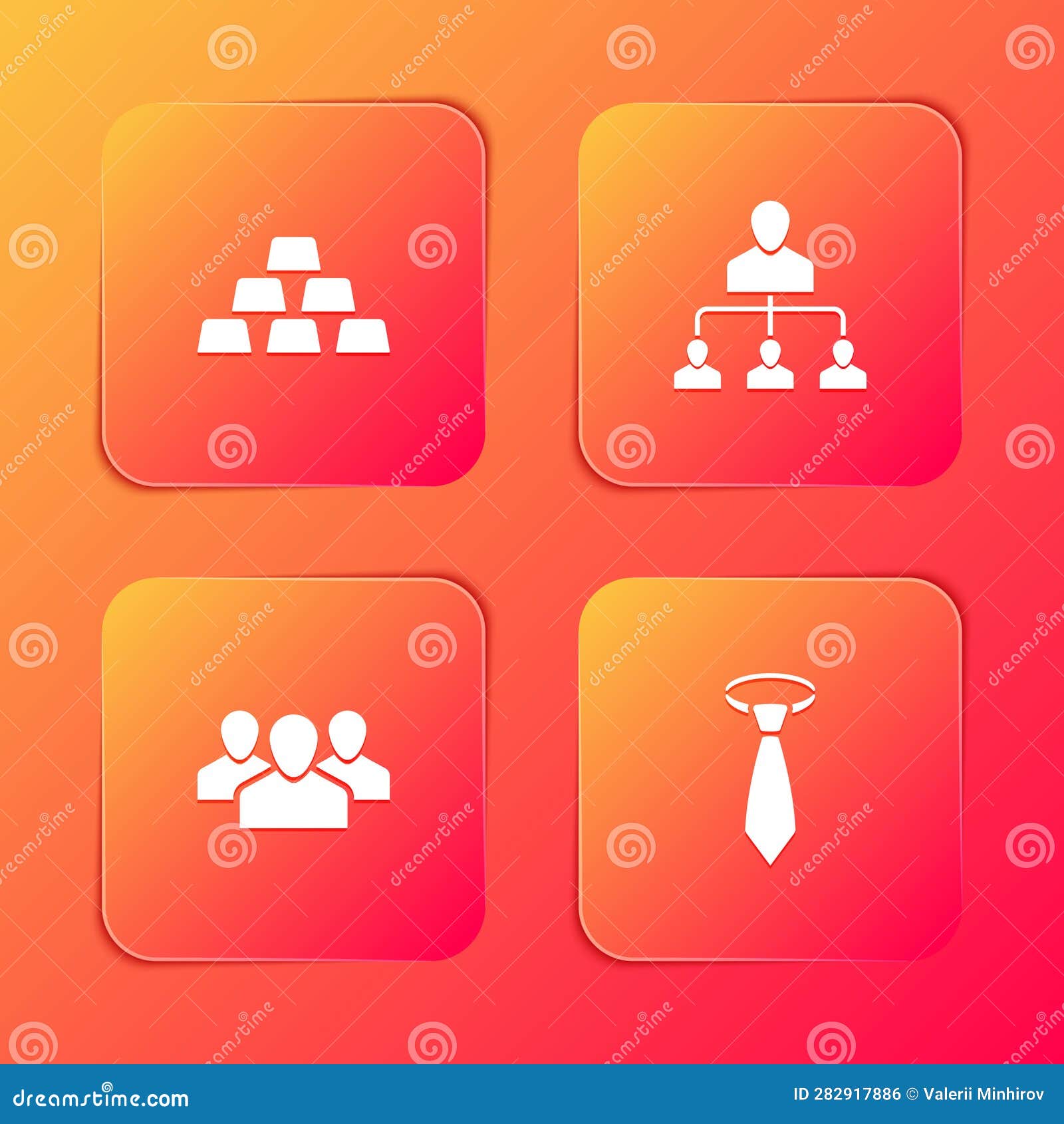 Set Gold Bars, Referral Marketing, Users Group and Tie Icon. Vector ...