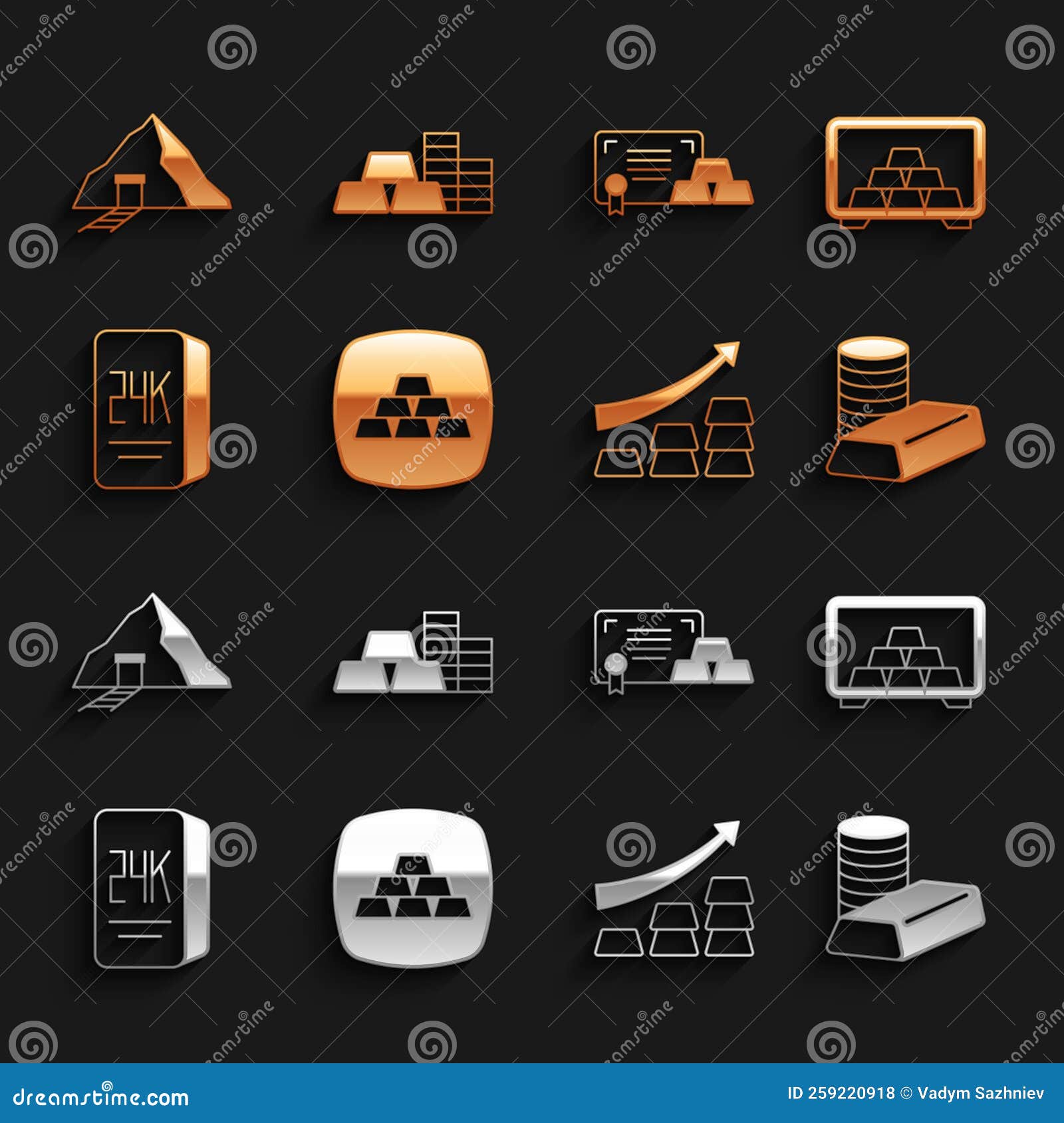 Set Gold Bars, Safe with Gold, Coin, Growth Arrow, 24k, Certificate ...