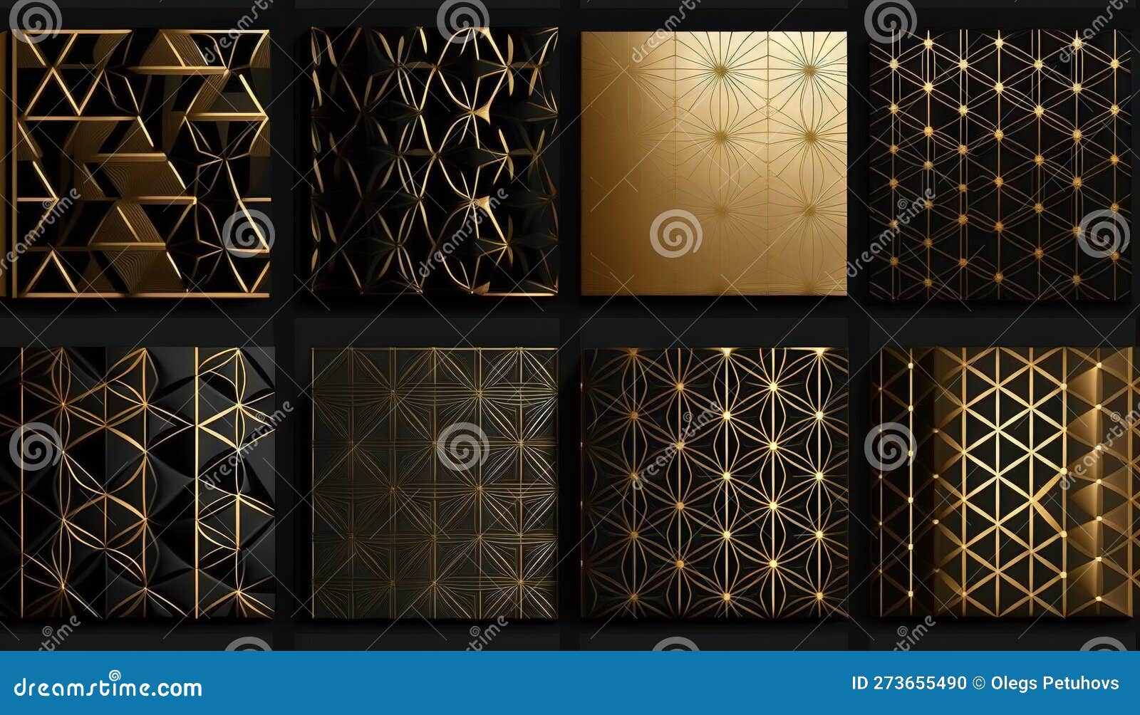 A Set of Gold and Black Wallpapers with Geometric Designs Stock ...