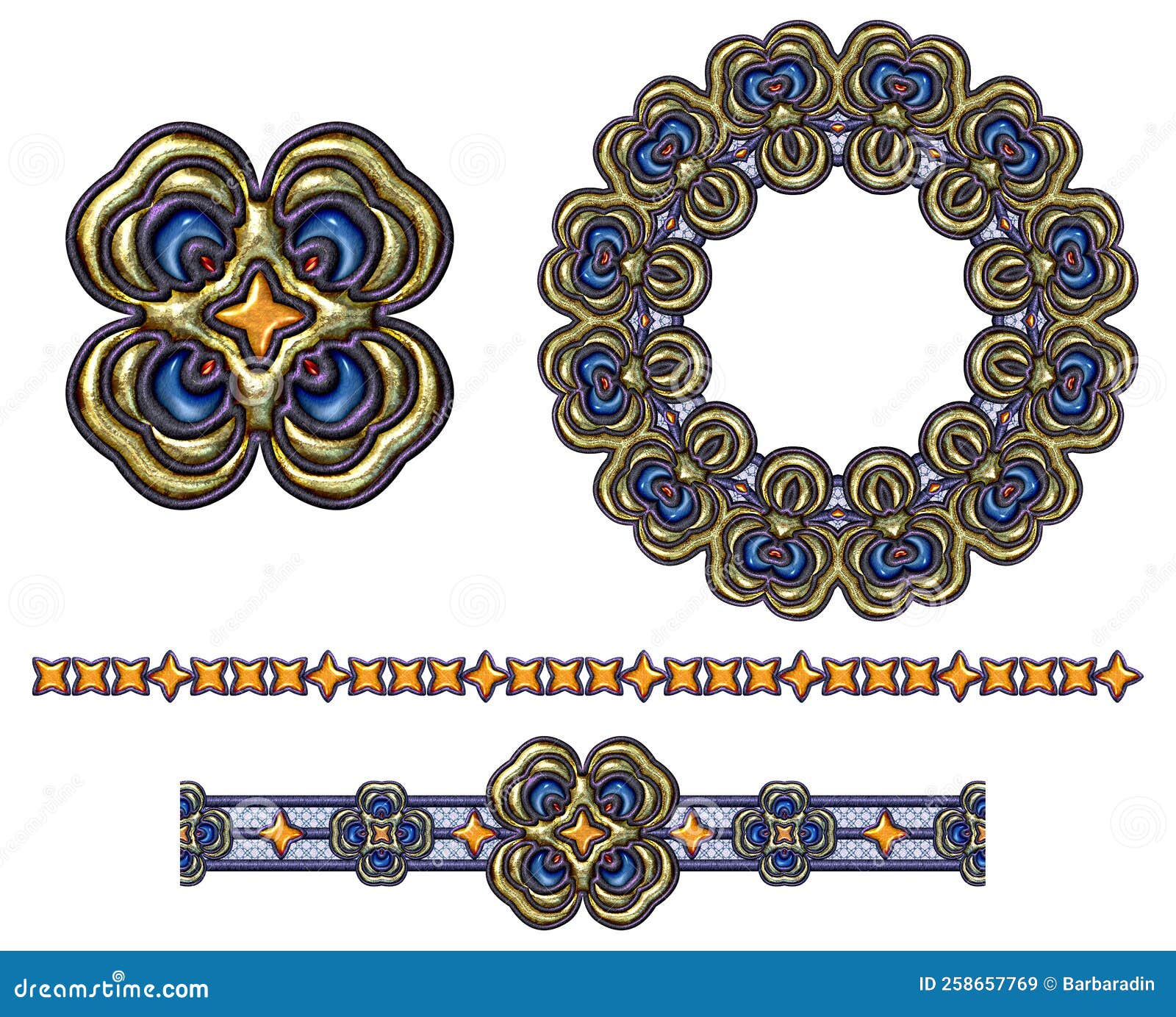Set of Gold and Blue Design Elements with Frames, Ornaments, Borders ...