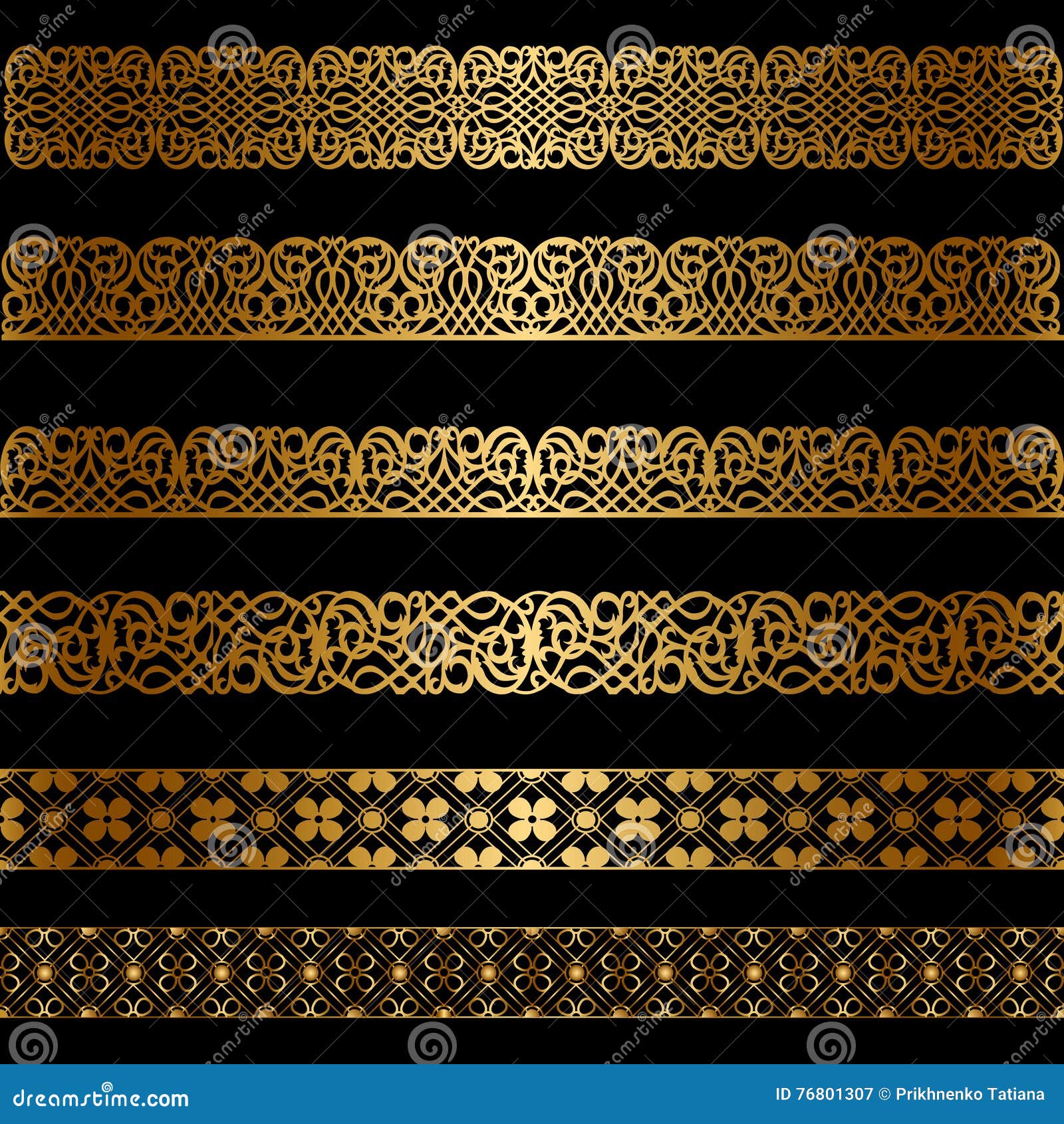 Set of gold borders stock vector. Illustration of decorative - 76801307