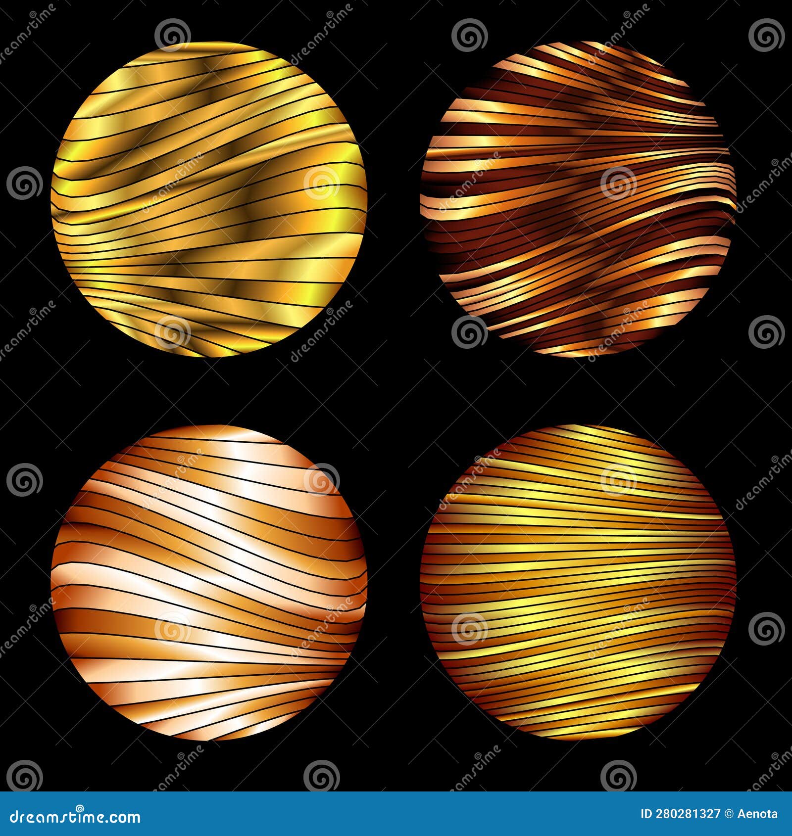 Set of Gold Brushed Round Elements Stock Vector - Illustration of wavy ...