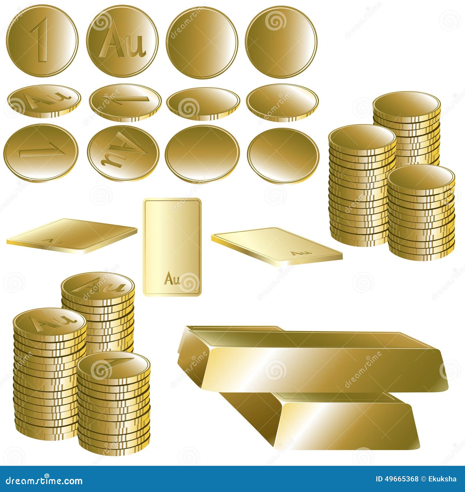 Set of Gold Coin and Ingot. Stock Vector - Illustration of bank ...