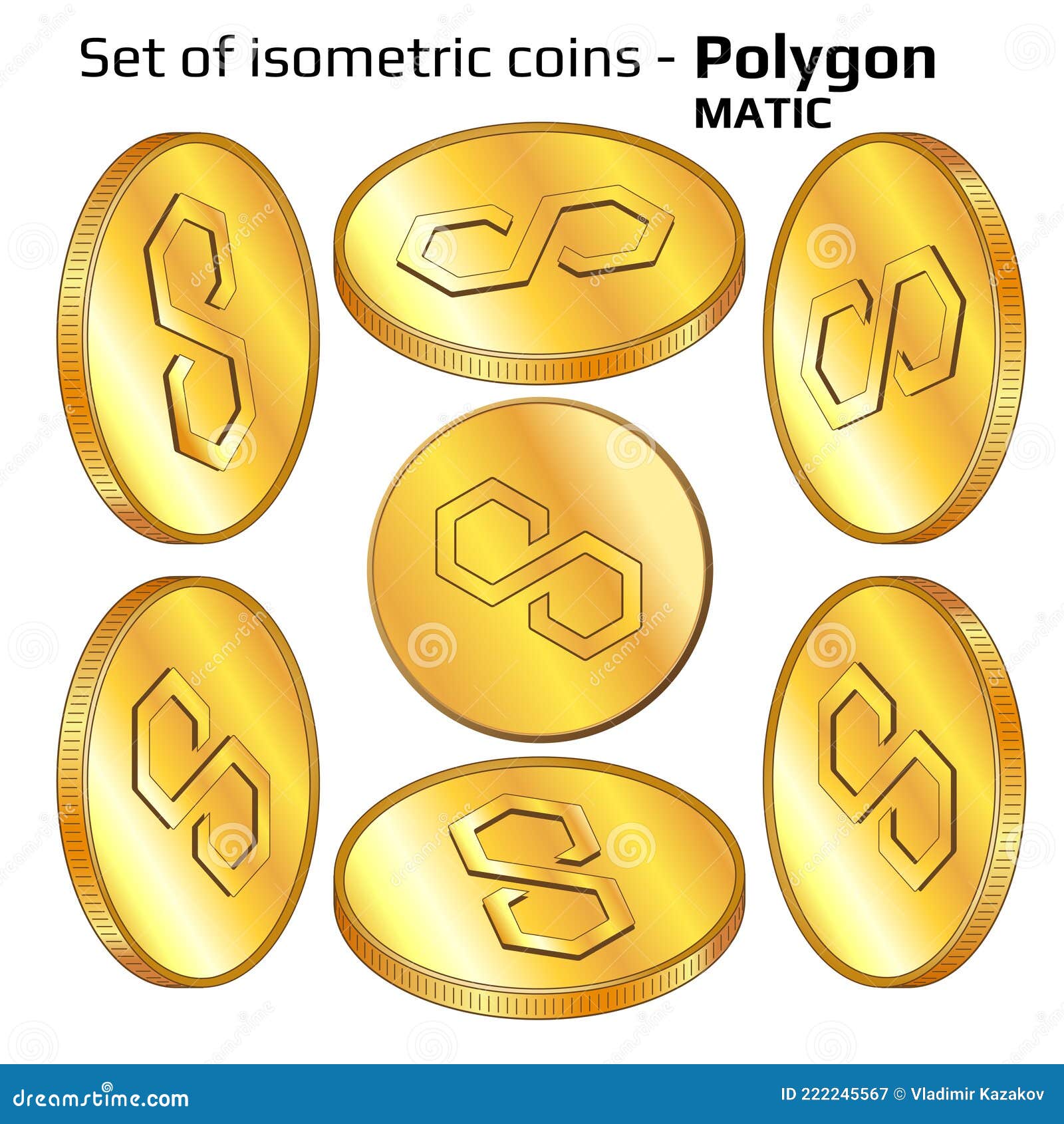 Set of Gold Coins Polygon MATIC in Isometric View Isolated on White ...