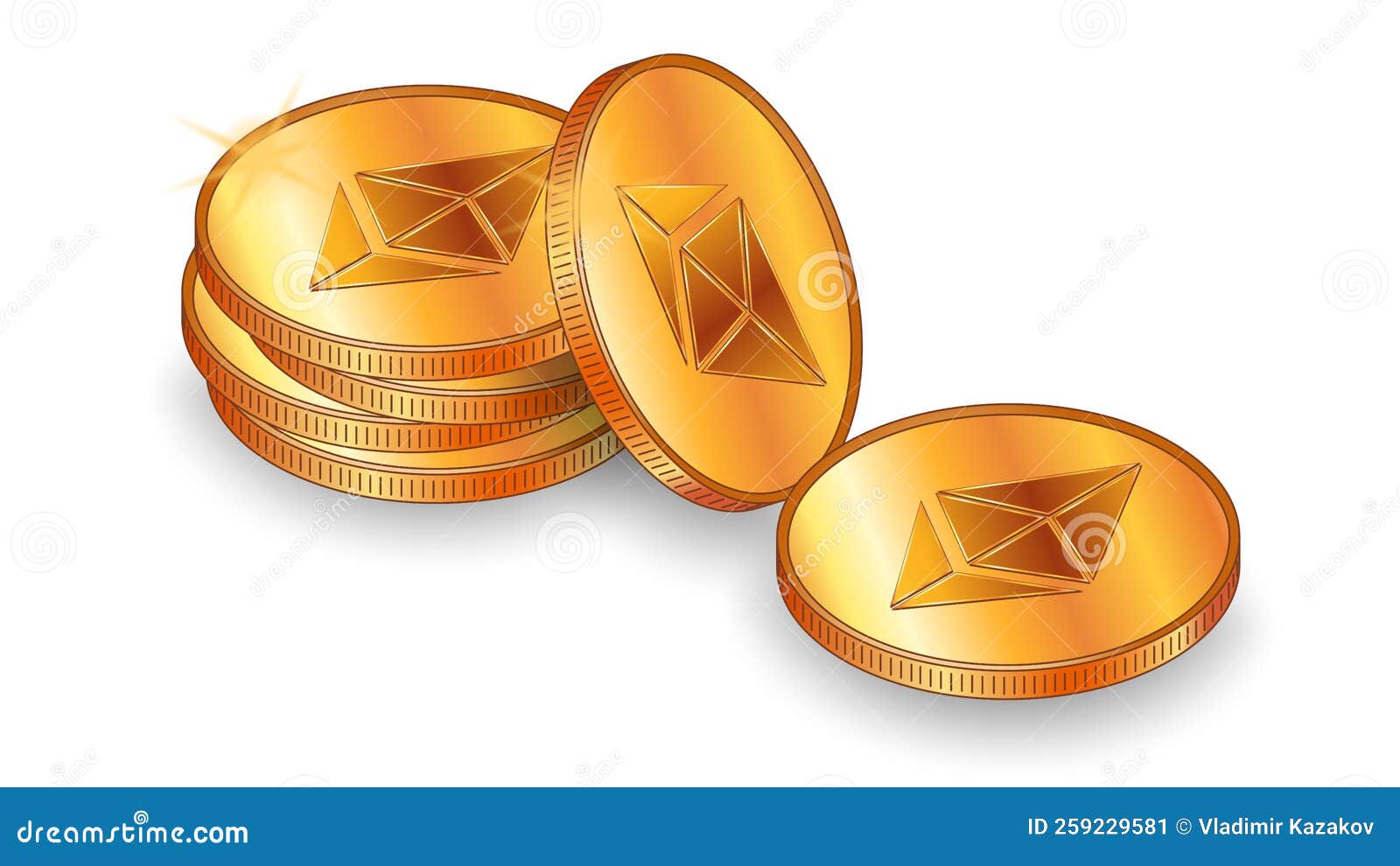 Set Of Gold Coins In Stack Ethereum ETH With Shadow In Isometric View ...