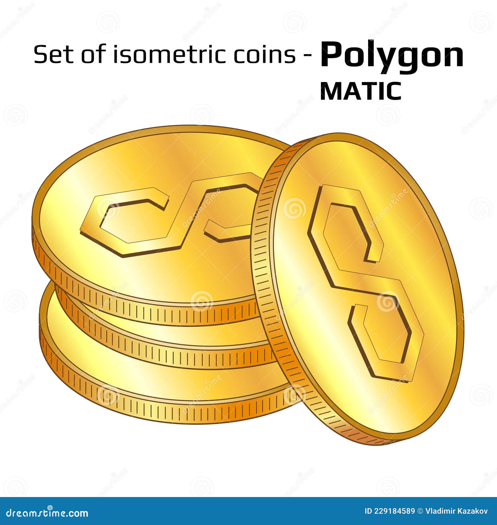 Set of Gold Coins in Stack Polygon MATIC in Isometric View Isolated on ...