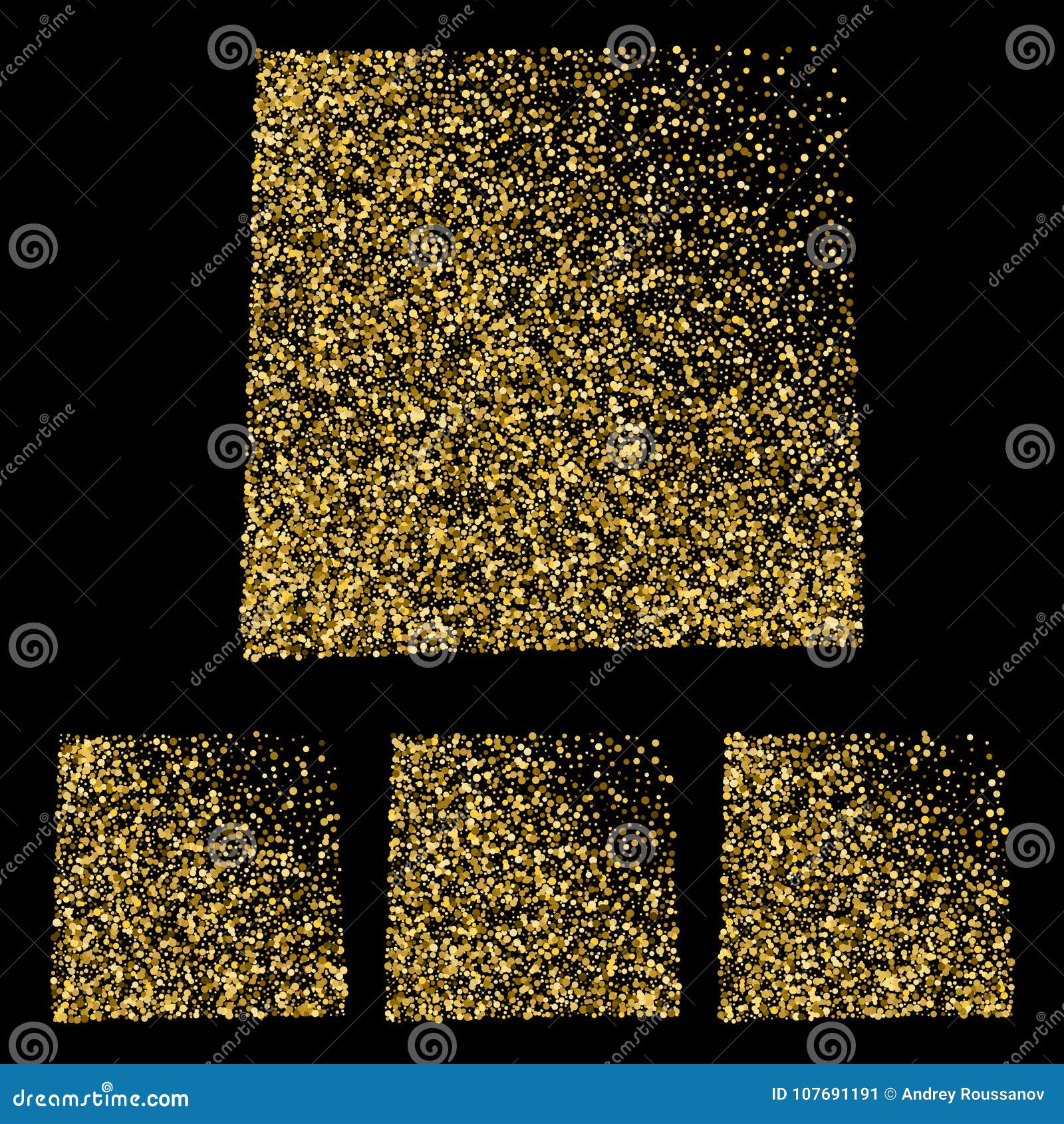 Set of Gold Confetti Sheets of Note Papers. Four Sticky Notes Stock ...