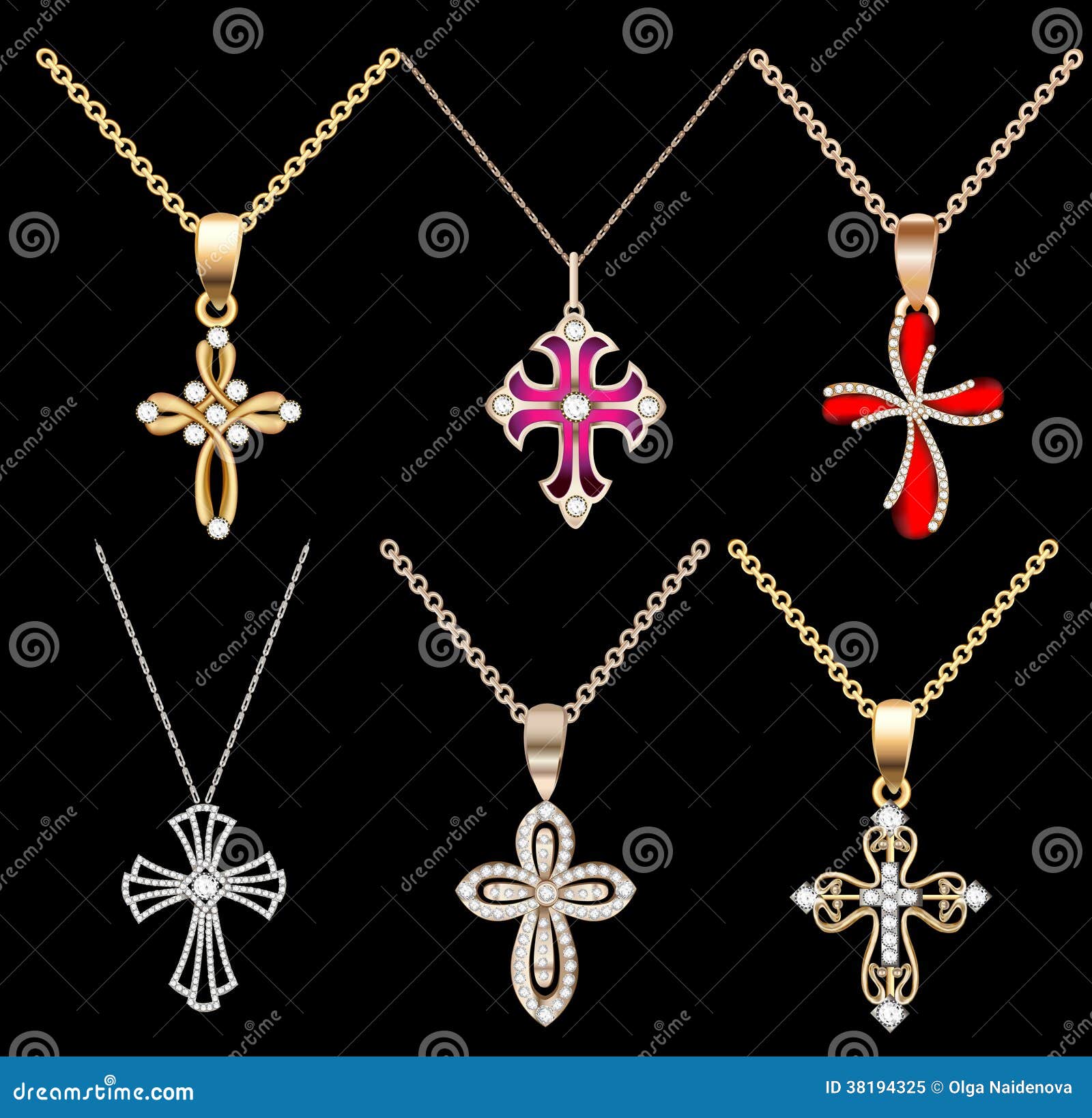 Set Gold Cross Pendant with Gems Stock Vector - Illustration of ...