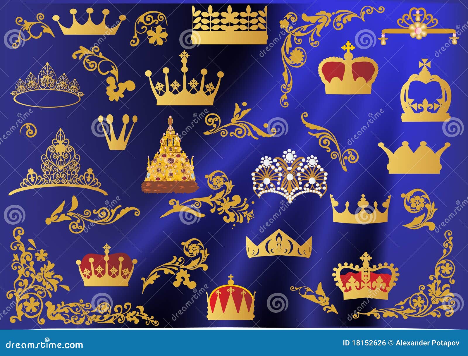 Set of gold crowns on blue stock vector. Illustration of royal - 18152626