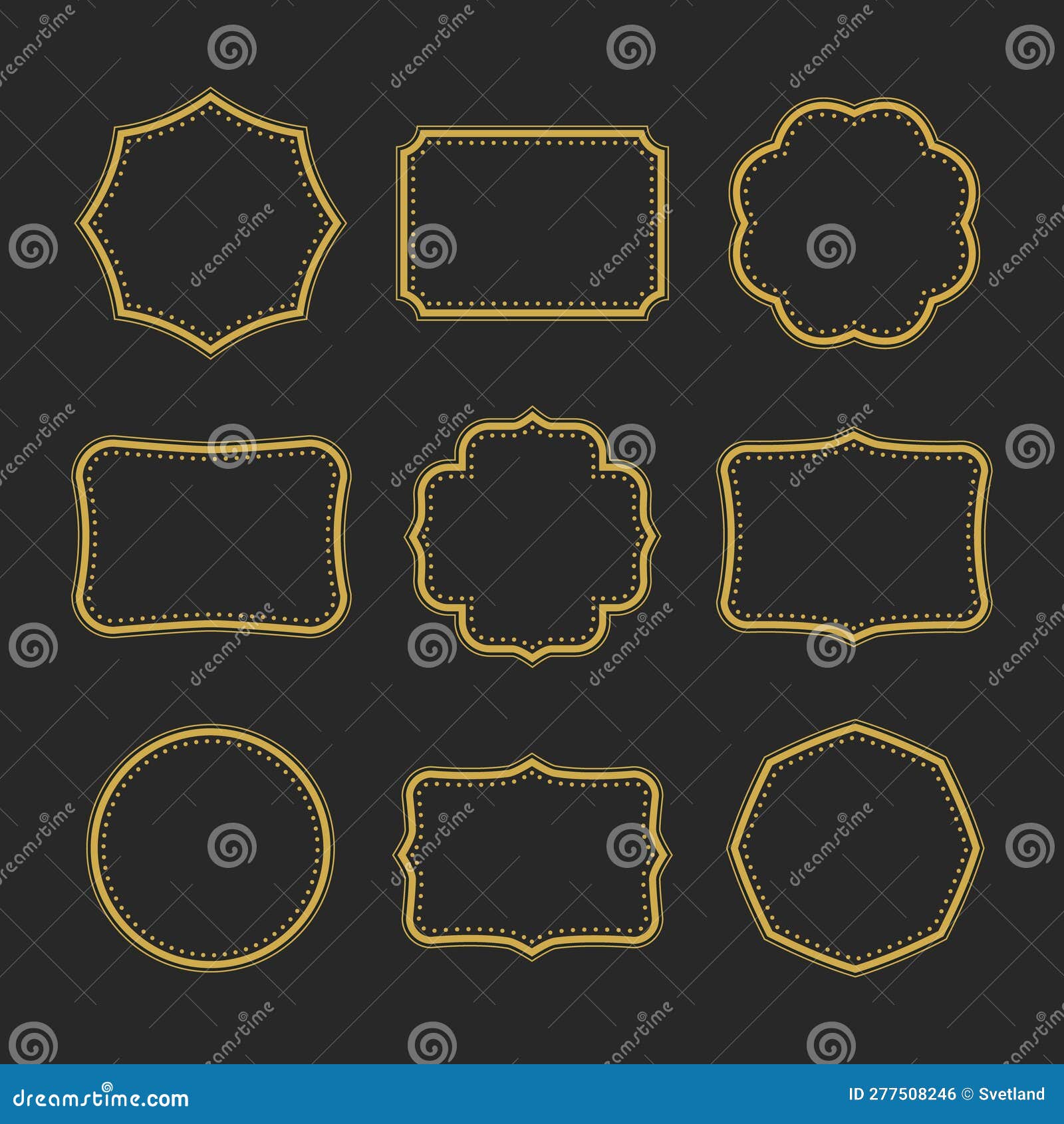 Set of Gold Decorative Frames on Dark Background. Design Elements Stock Vector - Illustration of ...