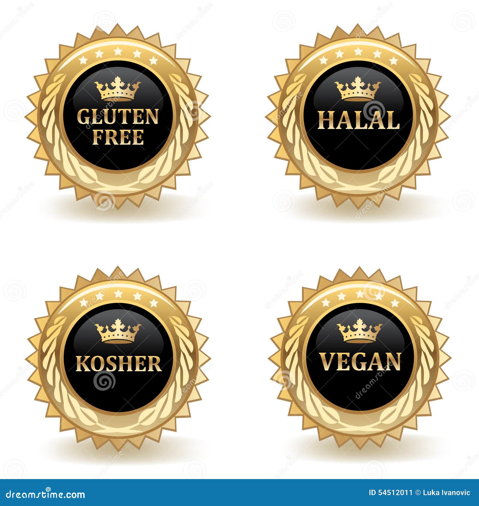 Set of Gold Food Badges stock illustration. Illustration of class ...