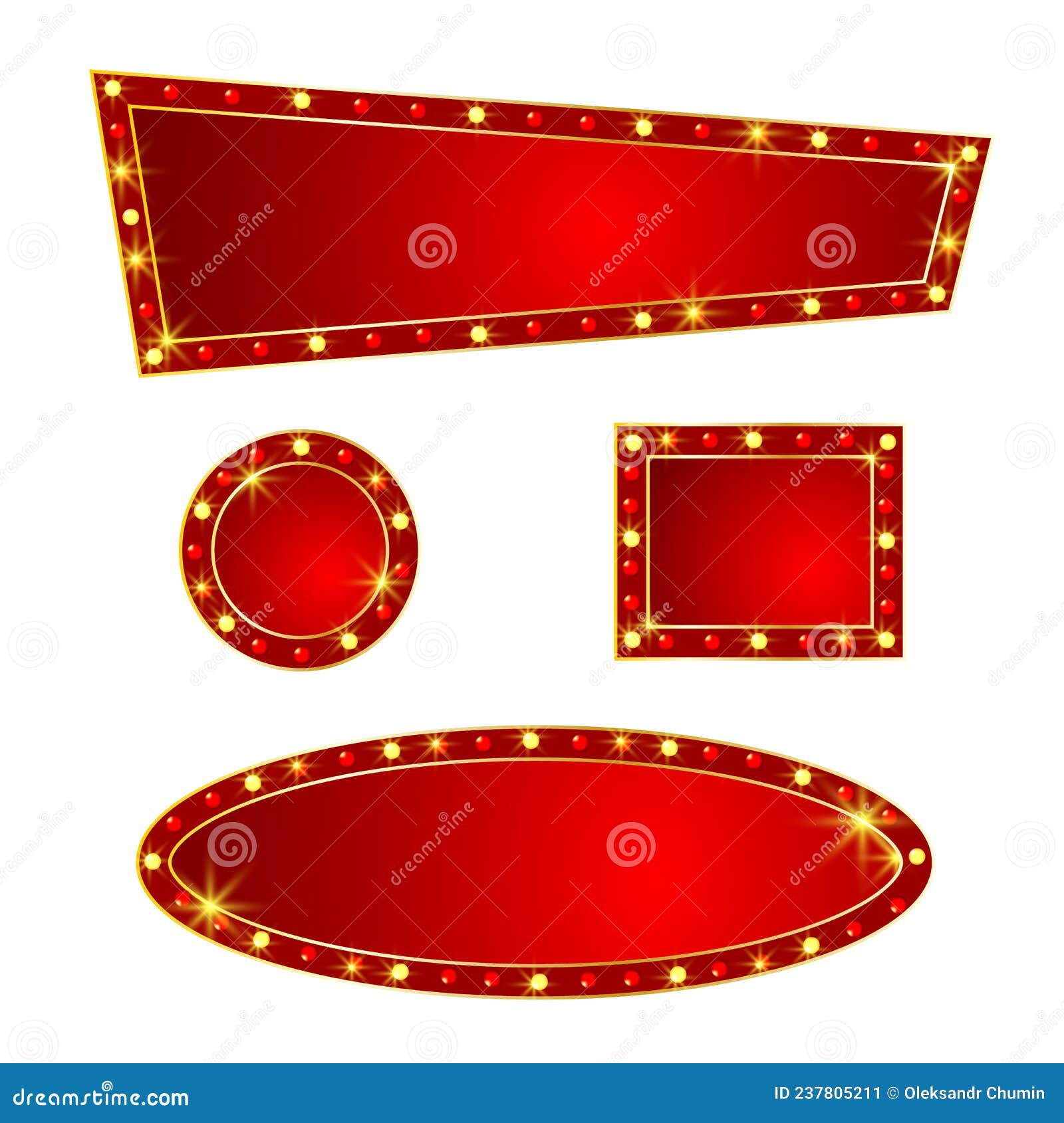Set of Gold Frame with Light Bulbs, Scene Stock Vector - Illustration ...