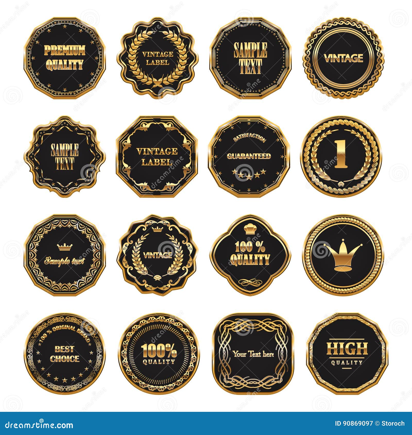 Set of gold framed labels. stock illustration. Illustration of ...