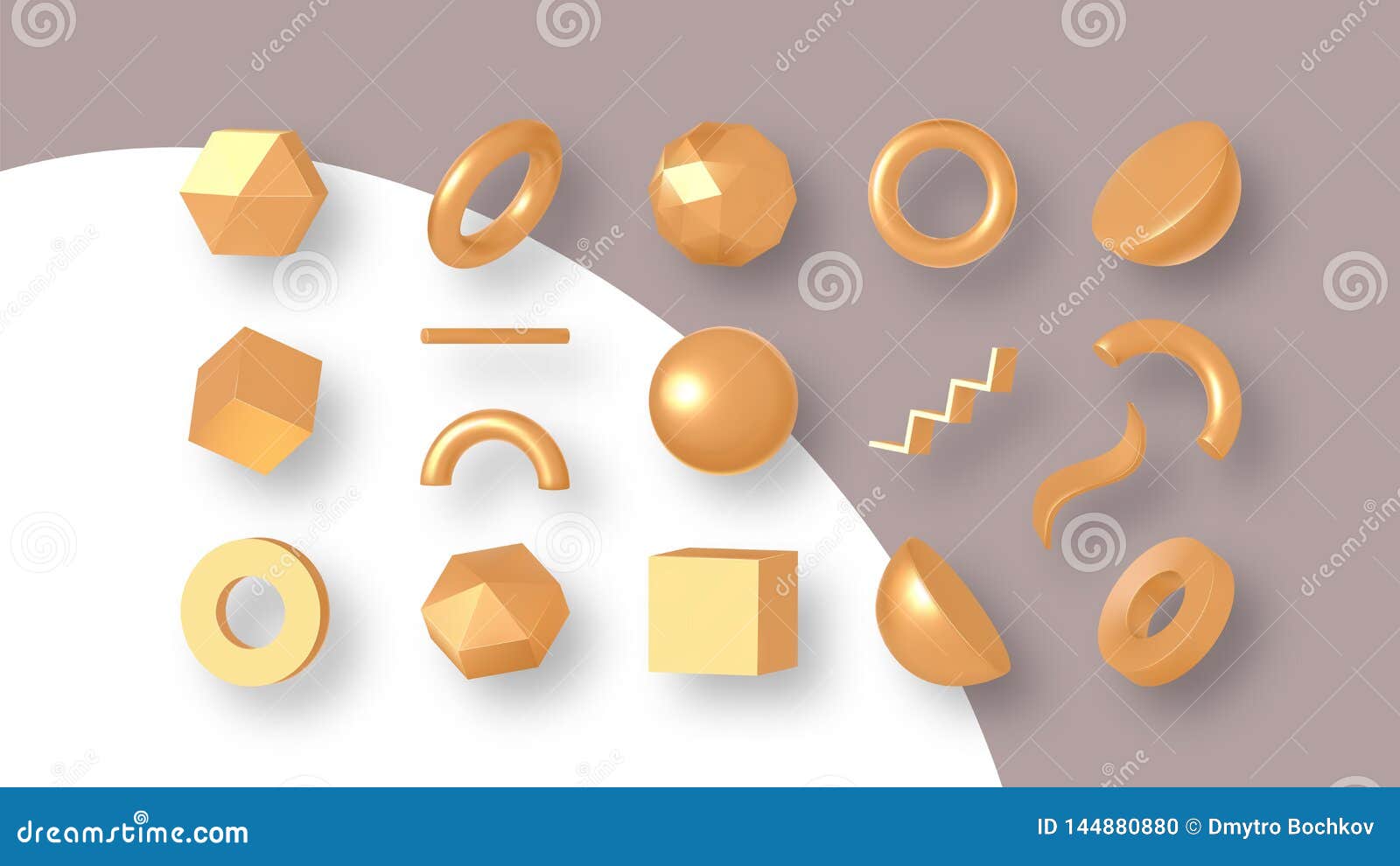 Set of Gold Geometric Shapes. Elements for Design. Isolated Vector ...