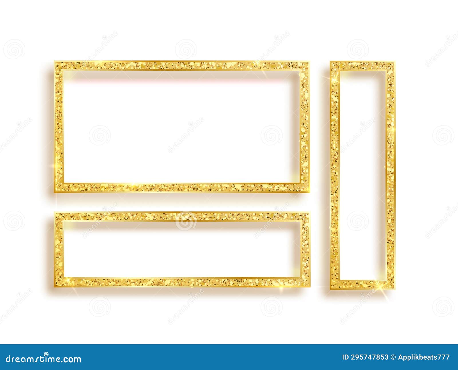 Set of Gold Glitter Frames with Sparkles on White Background Stock ...