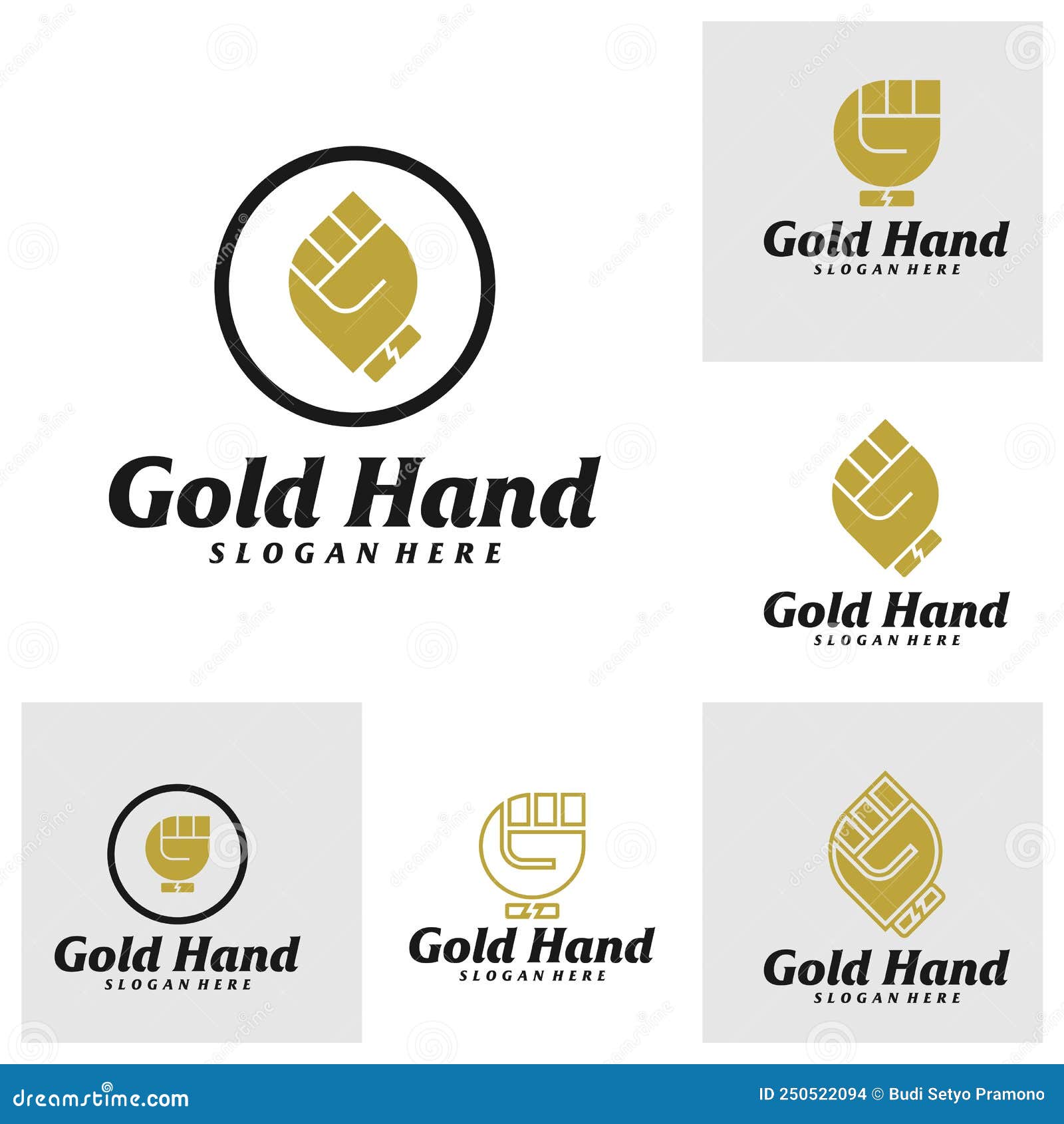 Set of Gold Hand Logo Design Template. Clench Hand Logo Concept Vector ...
