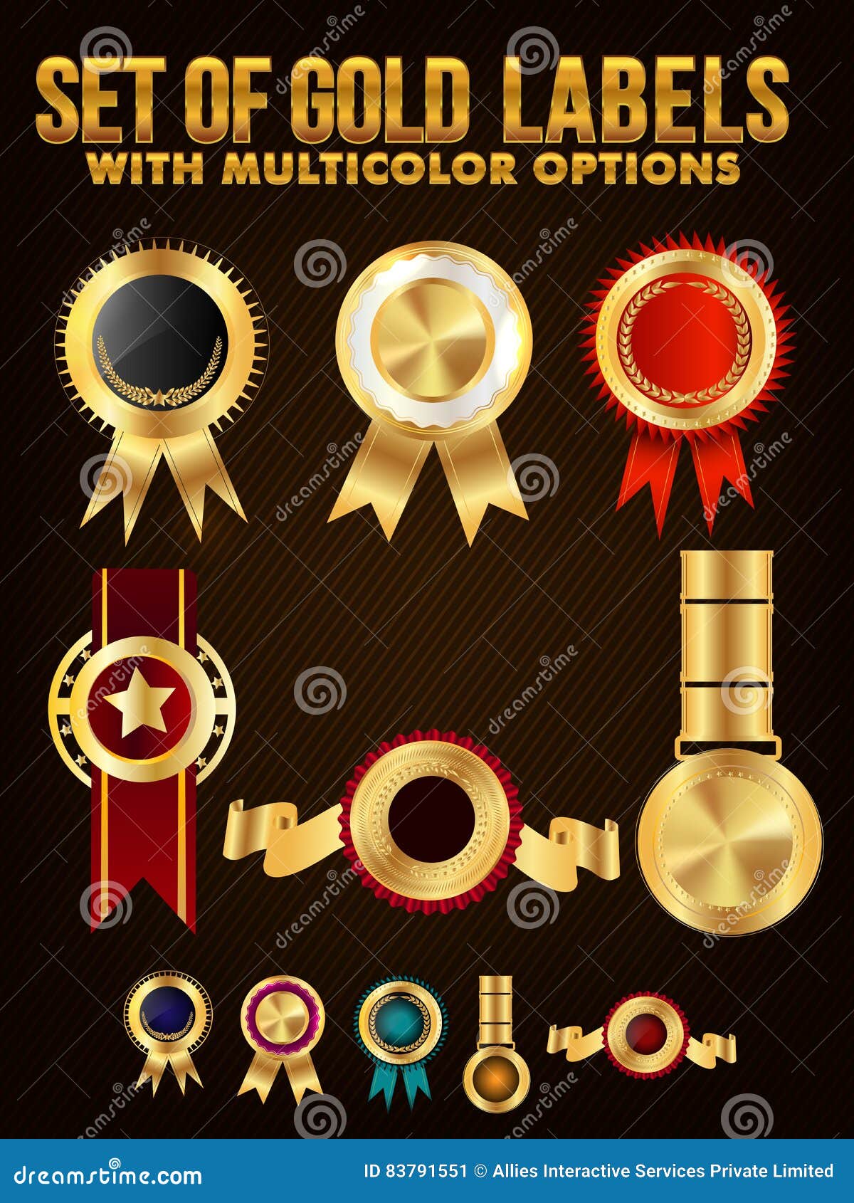 Set of Gold Labels, Badges or Medals. Stock Illustration - Illustration ...