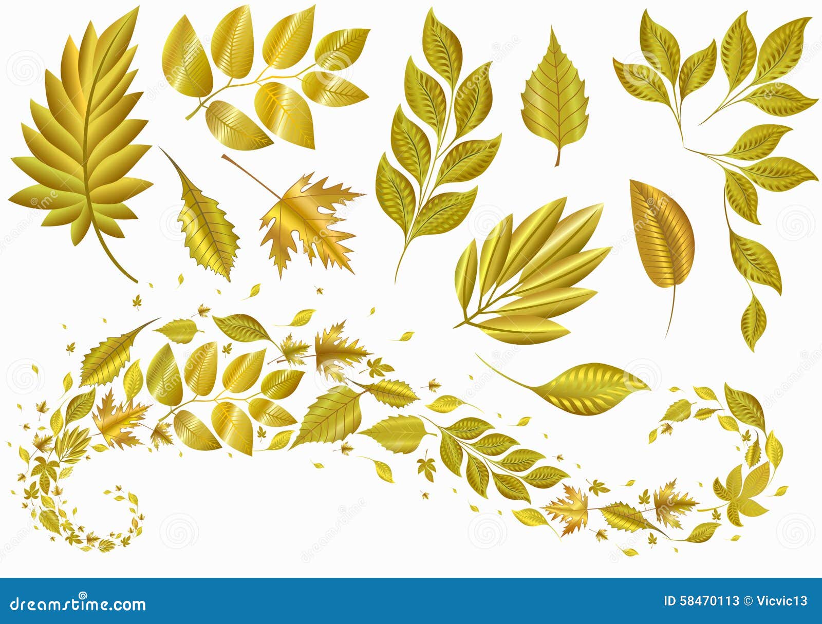 Set Gold Leaf. Autumn Decorations. Pattern . Stock Vector ...