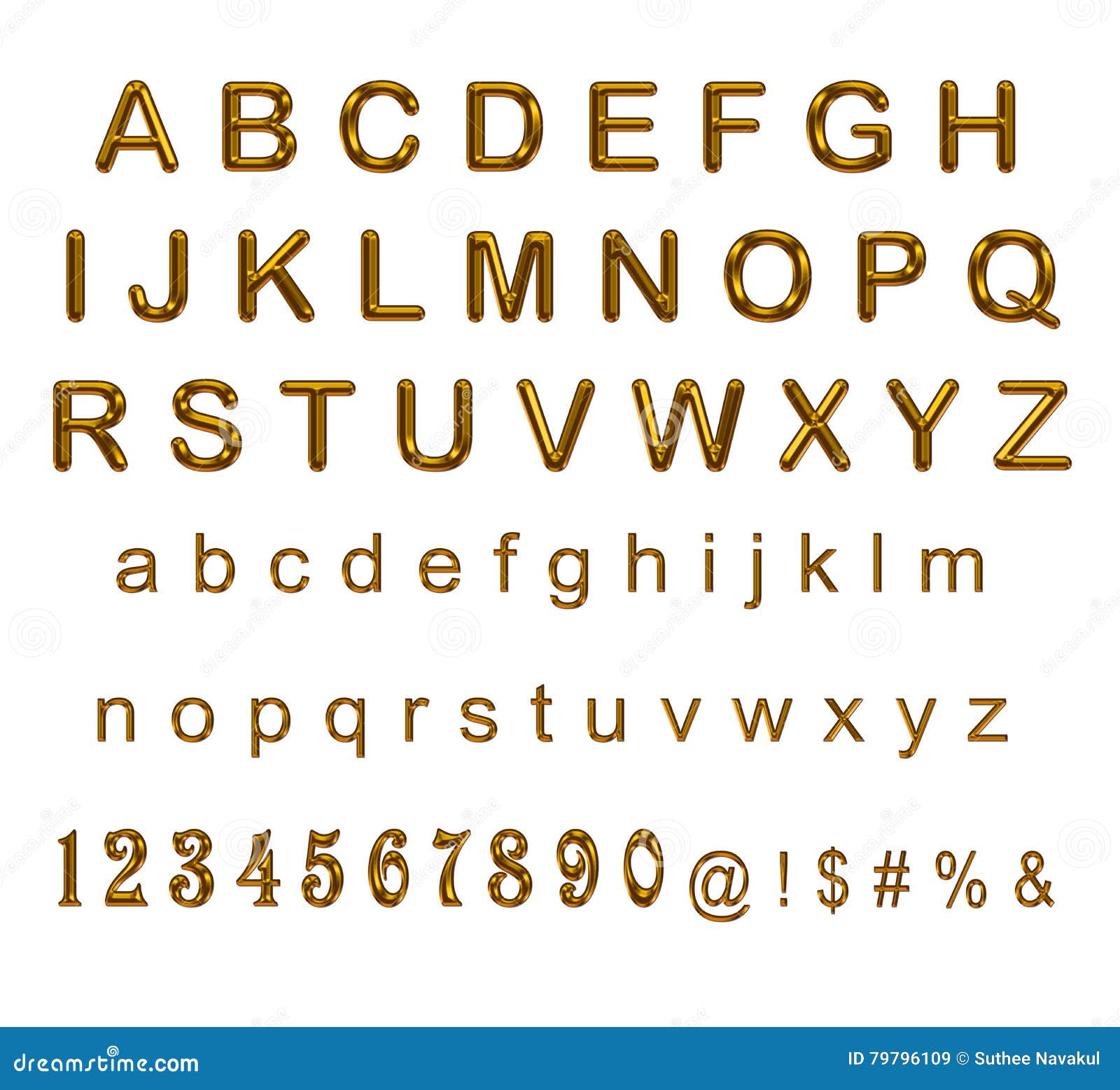 Set of Gold Letters and Numbers on White Background Stock Illustration ...