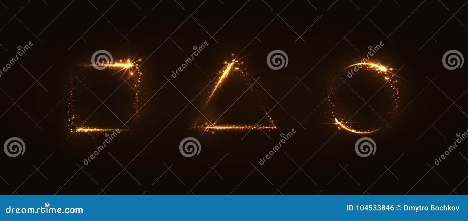 Set of Gold Luminous Frames. Stock Photo - Image of graphic, dark ...