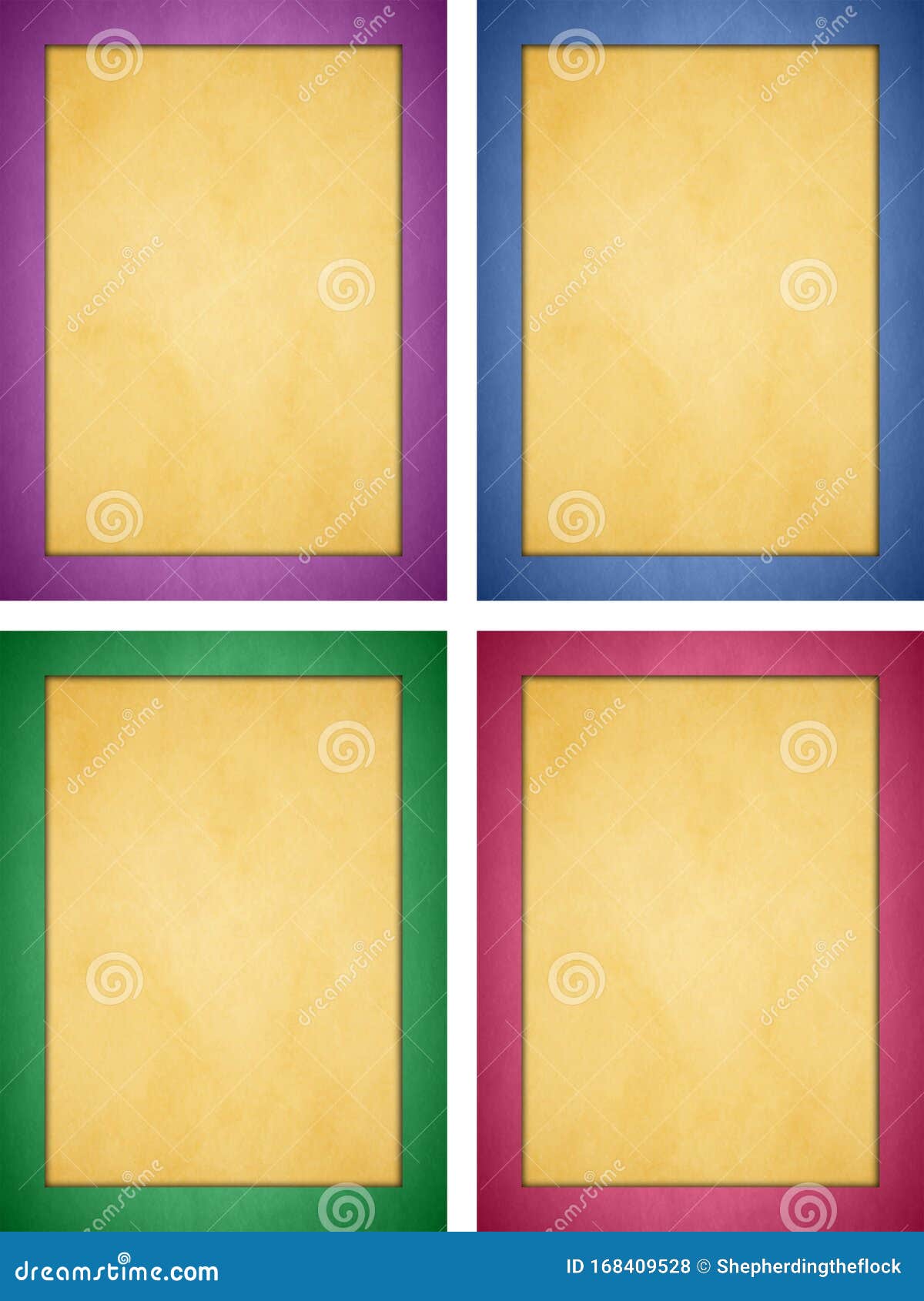 Set of Gold Parchment with Light Colored Frames. Portrait Orientation ...