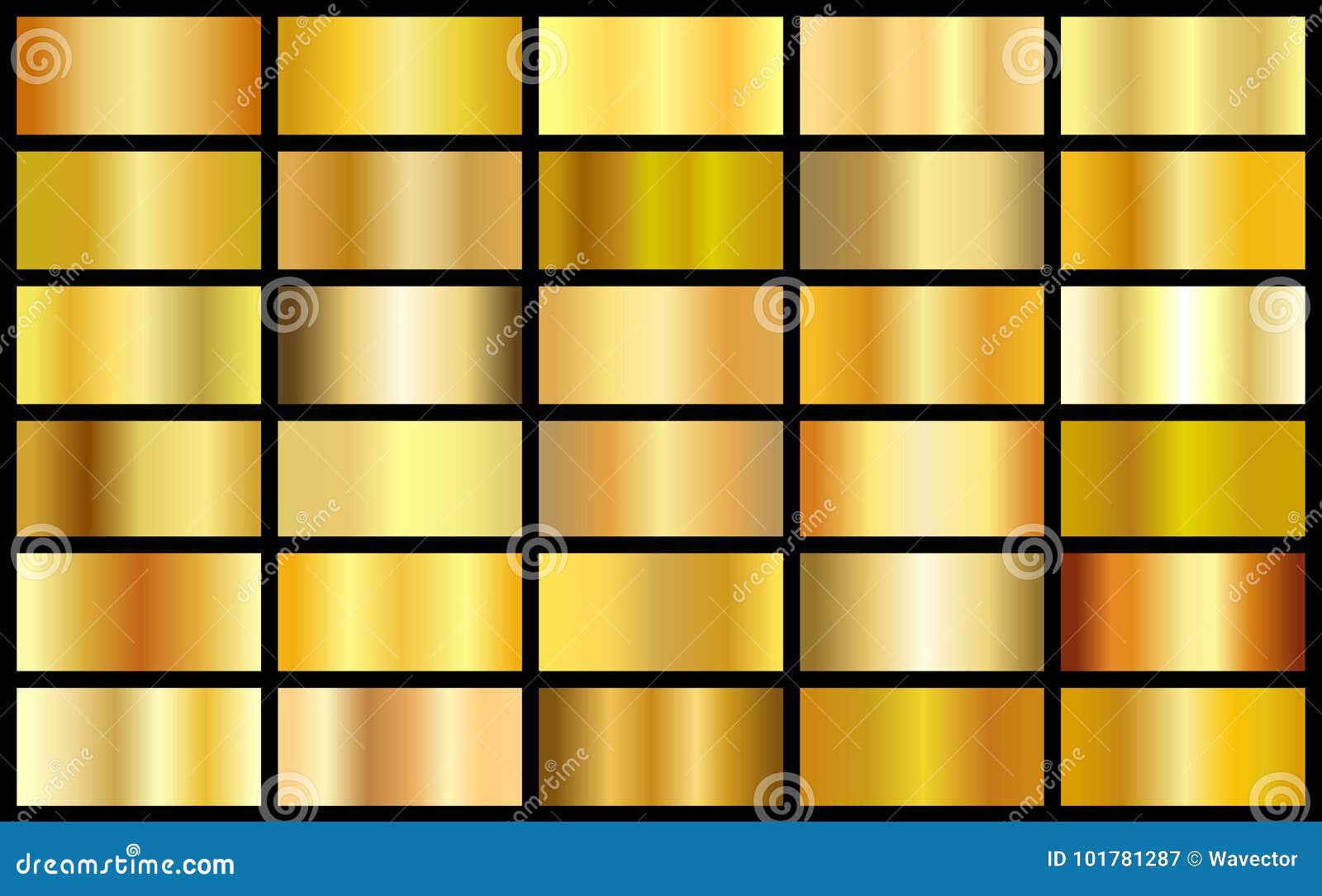 Set of Gold Realistic Metal Texture Seamless Gradient Square Vector ...