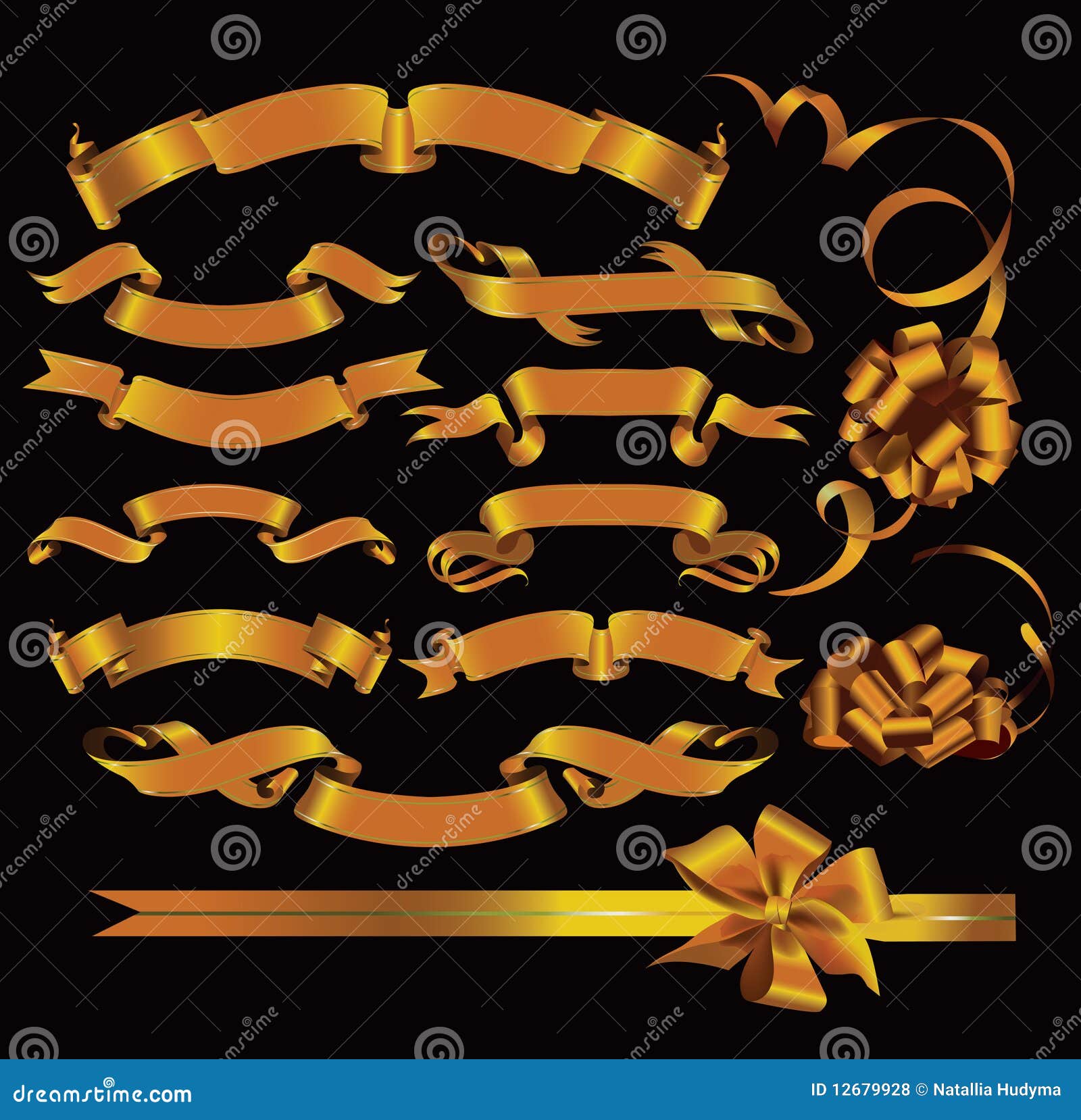 Set of Gold Ribbons. stock vector. Illustration of scroll - 12679928