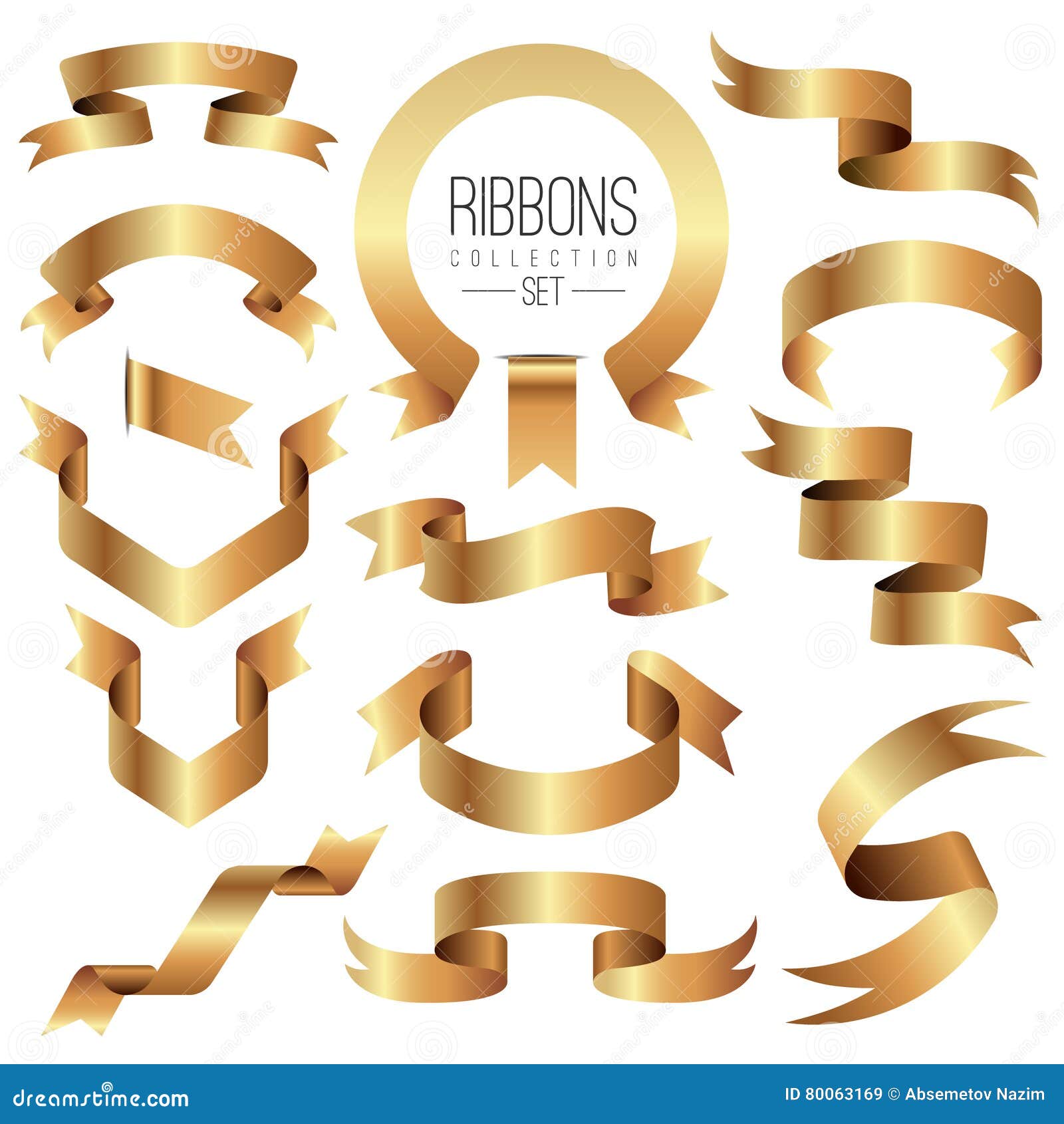 Set of Gold Ribbons Collection on White Background Stock Vector ...
