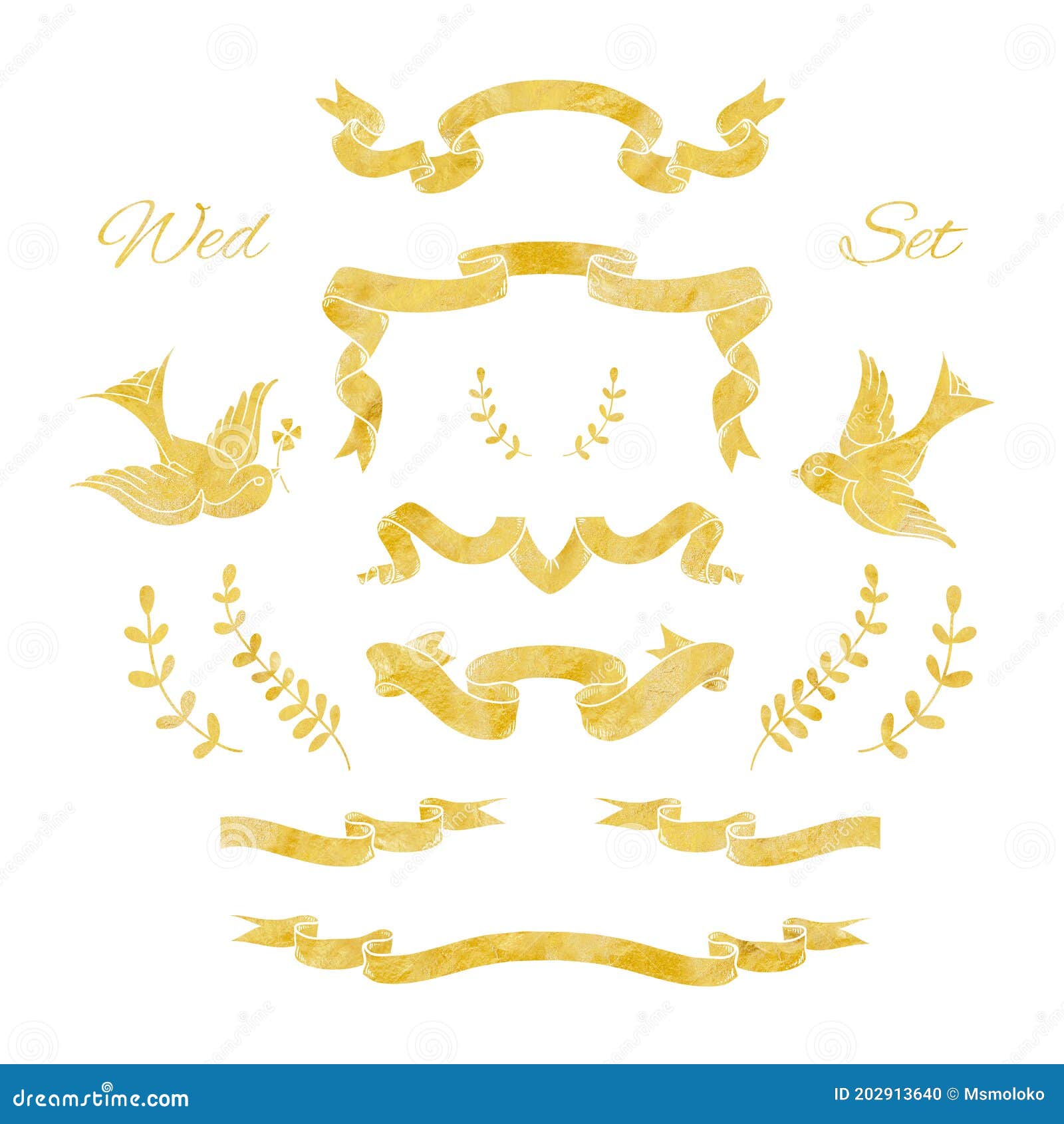 Set of Gold Ribbons and Decorative Elements with the Foil Texture Stock ...