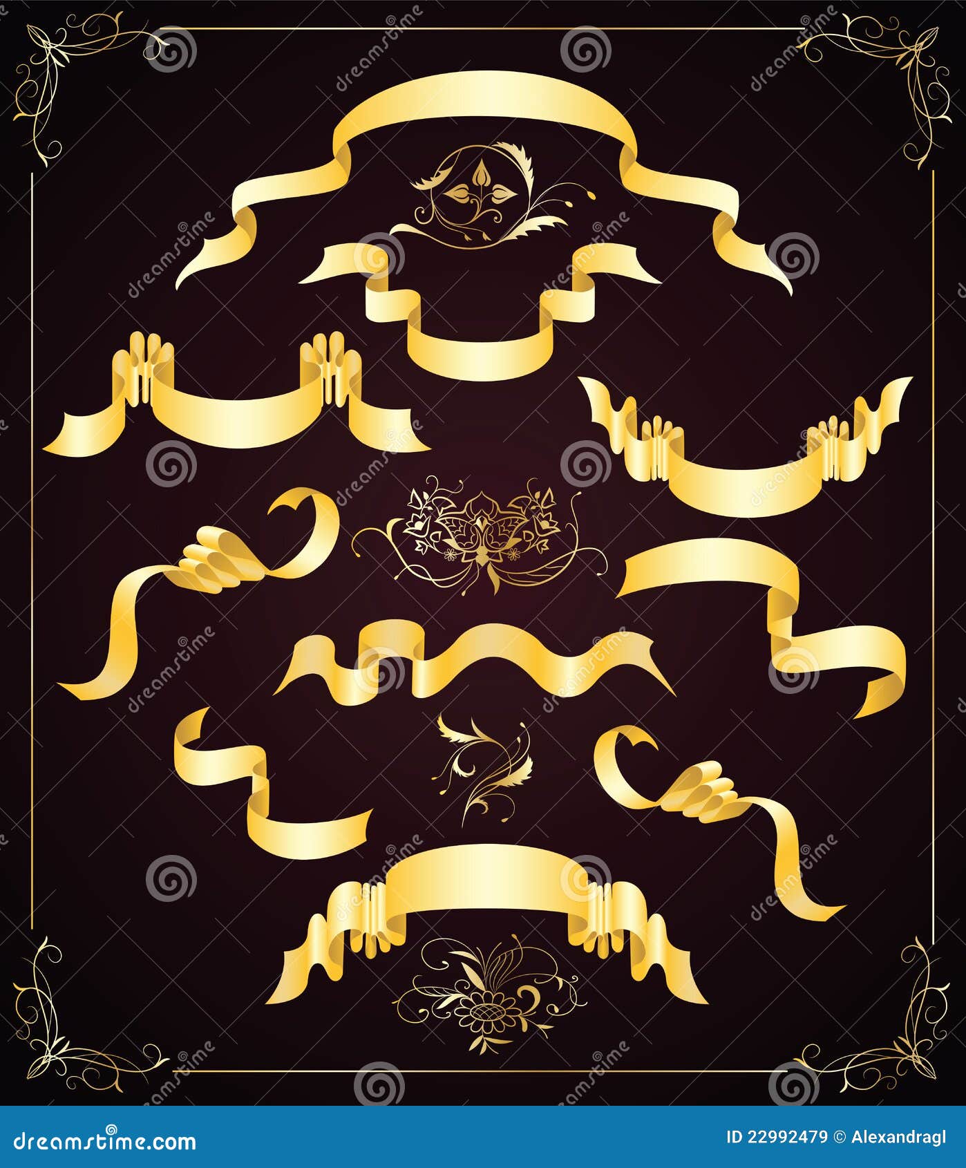 Set of Gold Ribbons and Design Elements Stock Vector - Illustration of ...