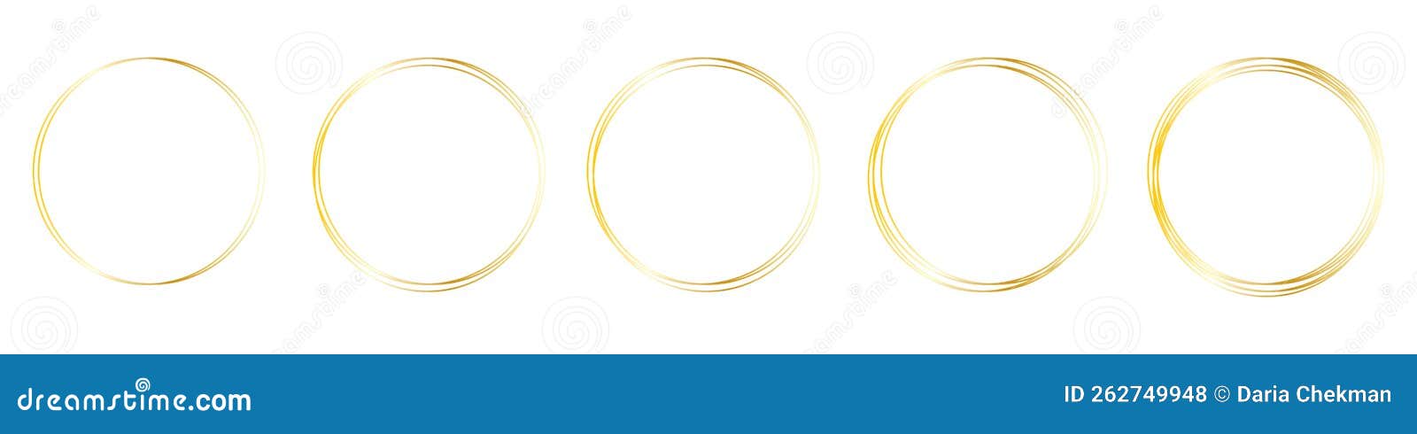 Set of Gold Round Frames on a White Background. Collection of Hand ...